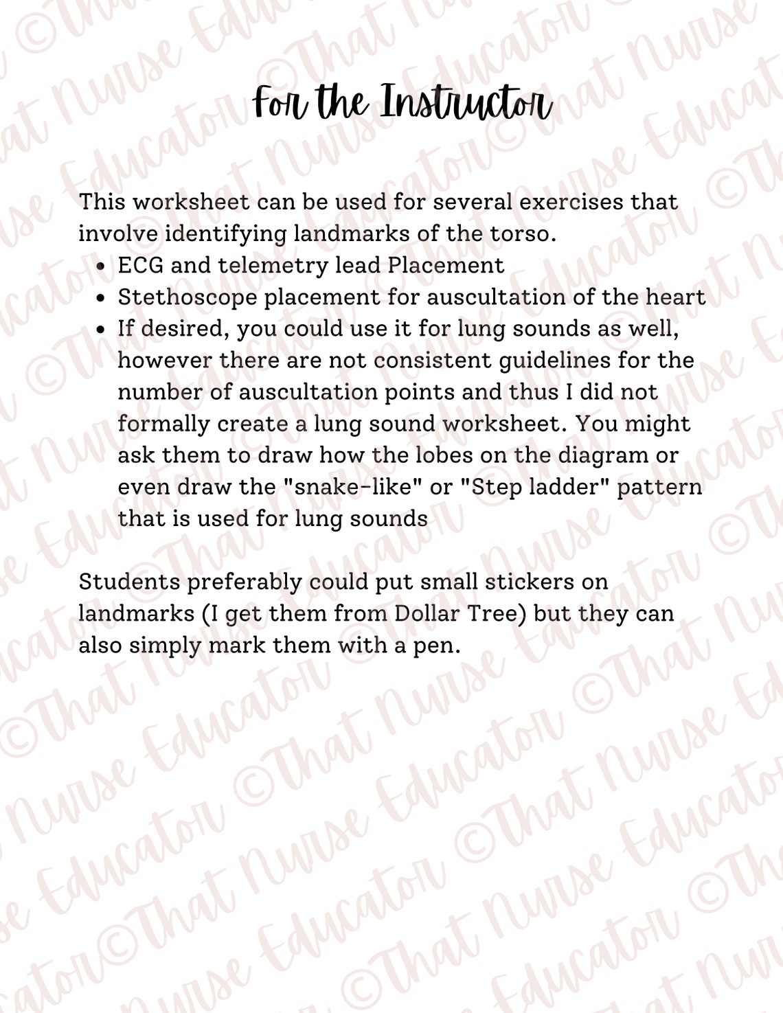 ECG Lead Placement Activity for 12-lead 15-lead and 5-lead Plus Bonus ...
