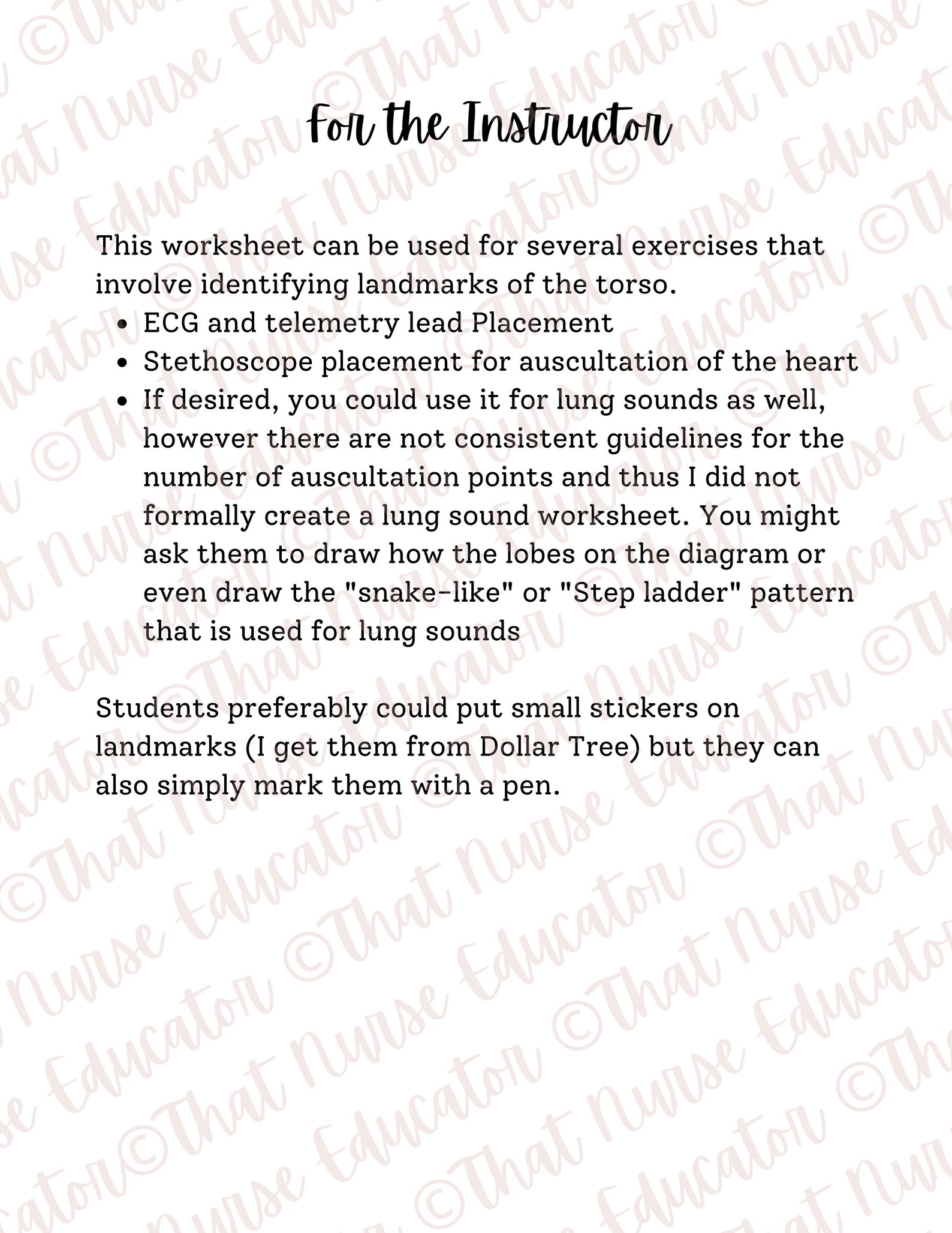 ECG Lead Placement Activity for 12-lead 15-lead and 5-lead Plus Bonus ...