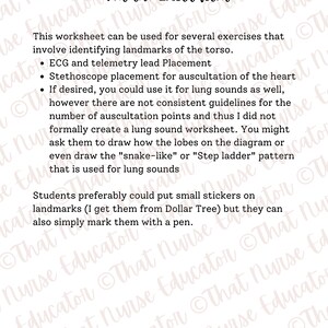 ECG Lead Placement Activity for 12-lead 15-lead and 5-lead Plus Bonus ...