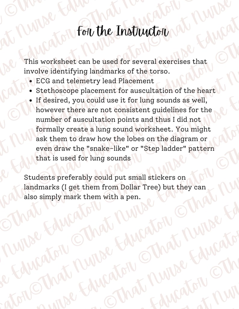 ECG Lead Placement Activity for 12-lead 15-lead and 5-lead Plus Bonus ...