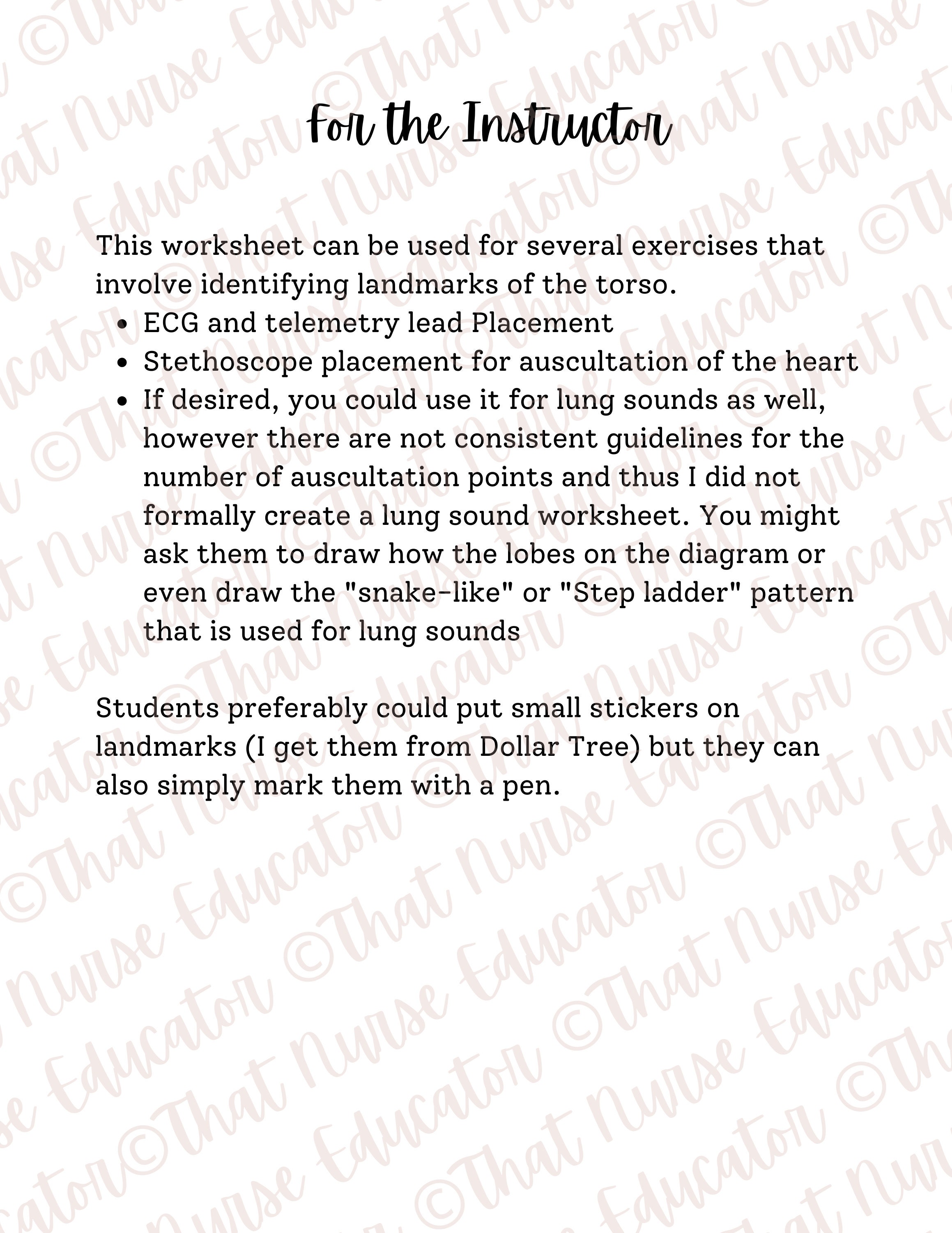 ECG Lead Placement Activity for 12-lead 15-lead and 5-lead Plus Bonus ...