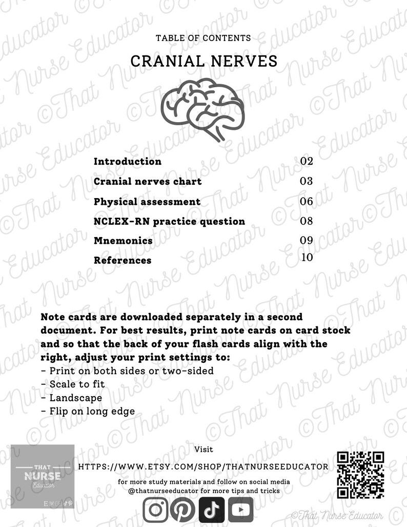 Cranial Nerve Edition of That Nursing Study Guide: Printable Cheat ...