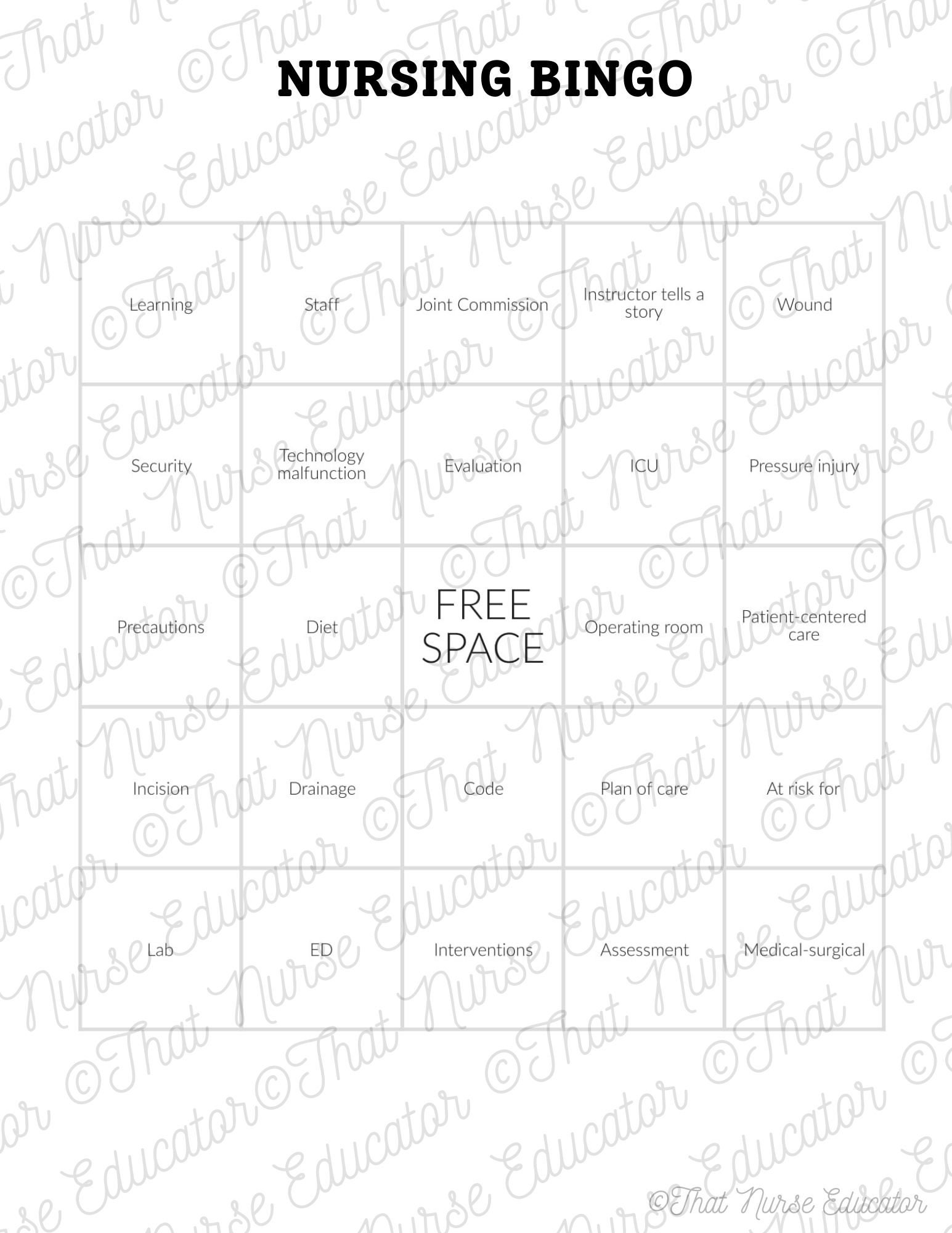 BINGO Nursing Orientation That Nurse Educator's Activities Gamification ...