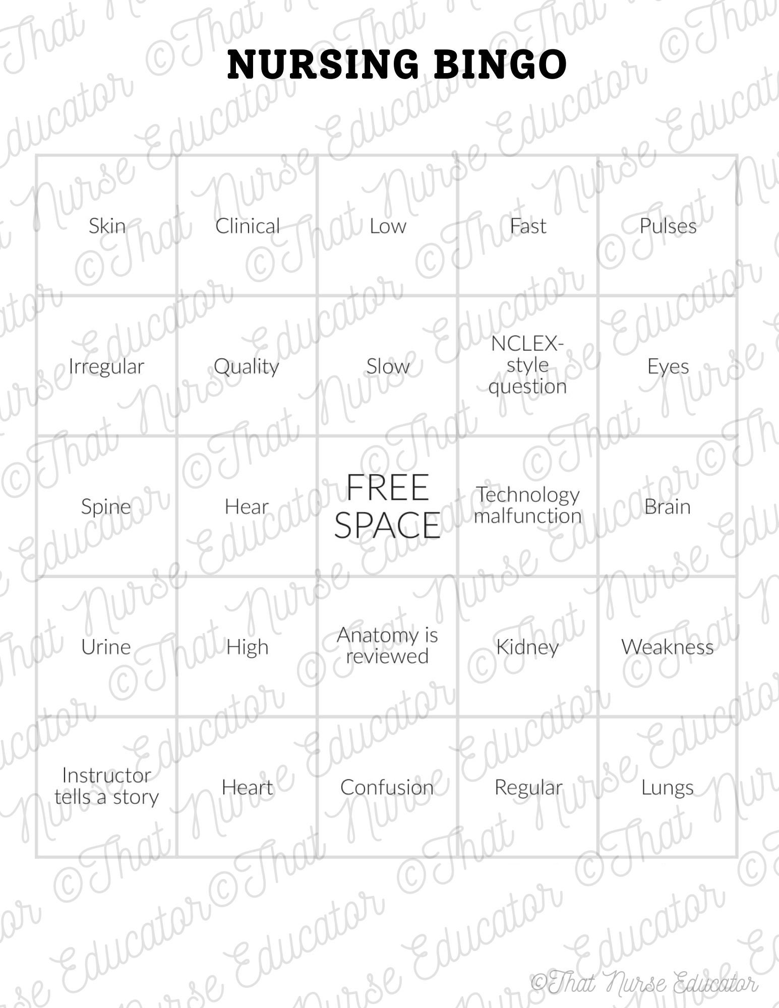 BINGO Nursing Course That Nurse Educator's Activities Gamification Game ...