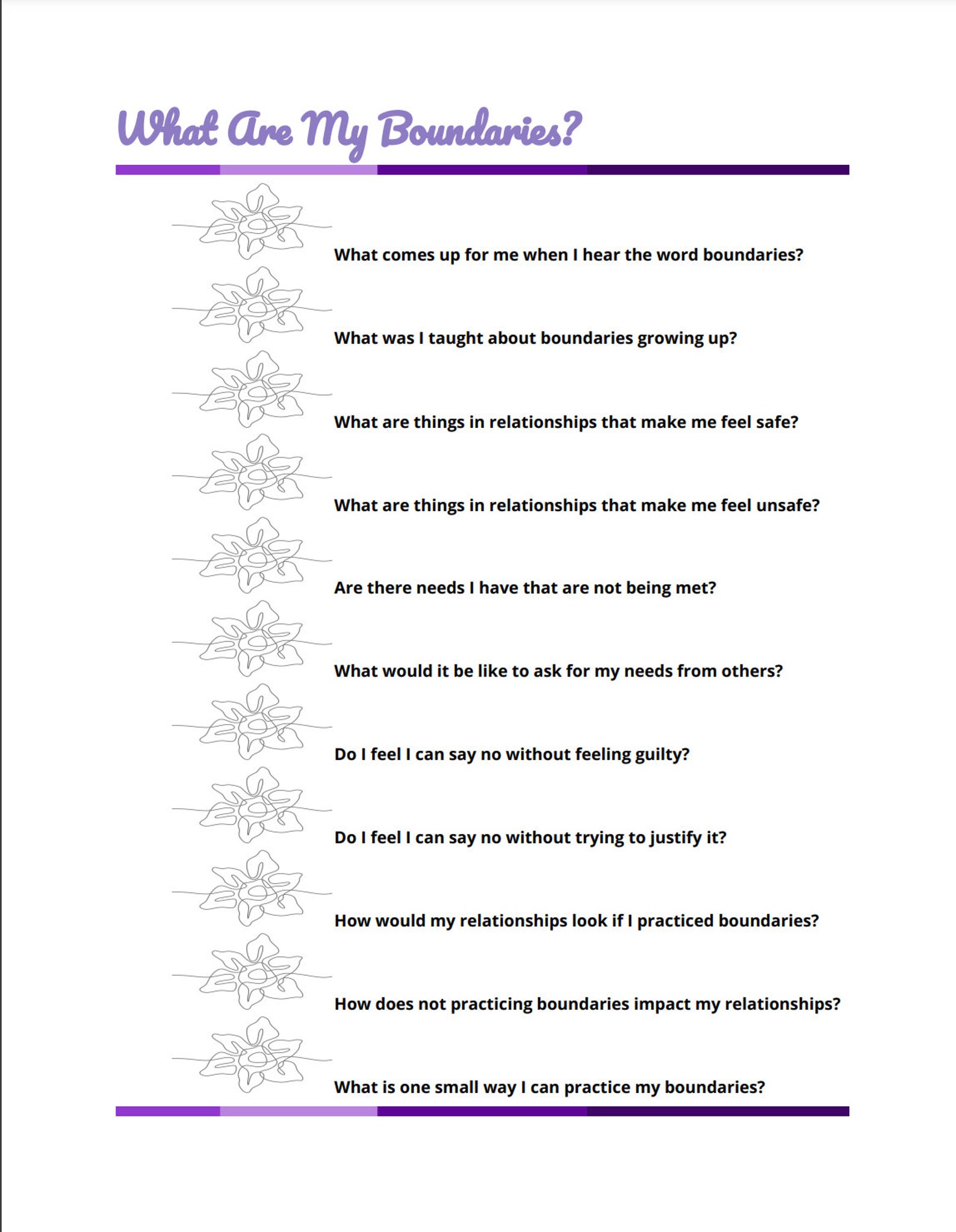 Printable Boundary Exploration, Therapist Boundaries, Client Boundaries ...