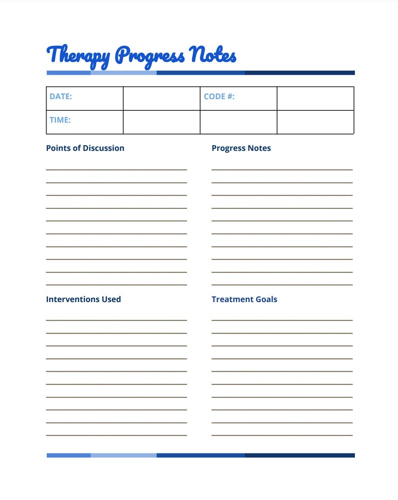 Printable Therapy Progress Notes for Therapists, Therapist Planning ...