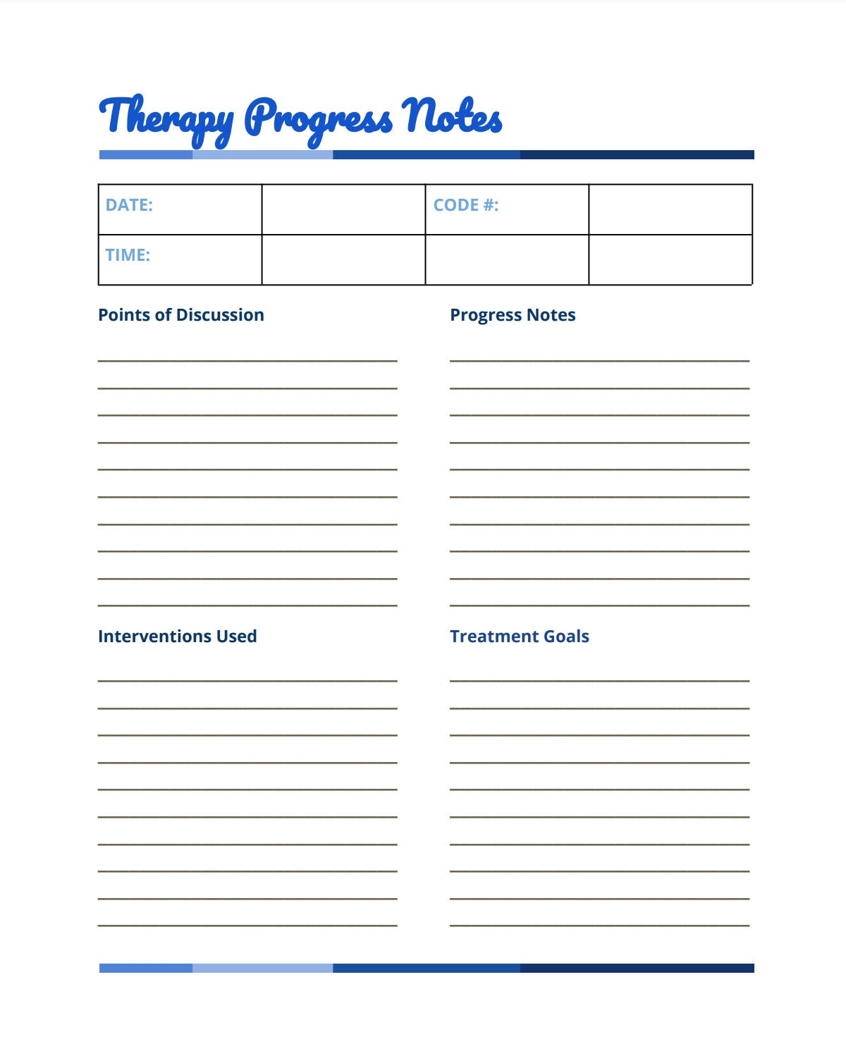 Printable Therapy Progress Notes for Therapists, Therapist Planning ...