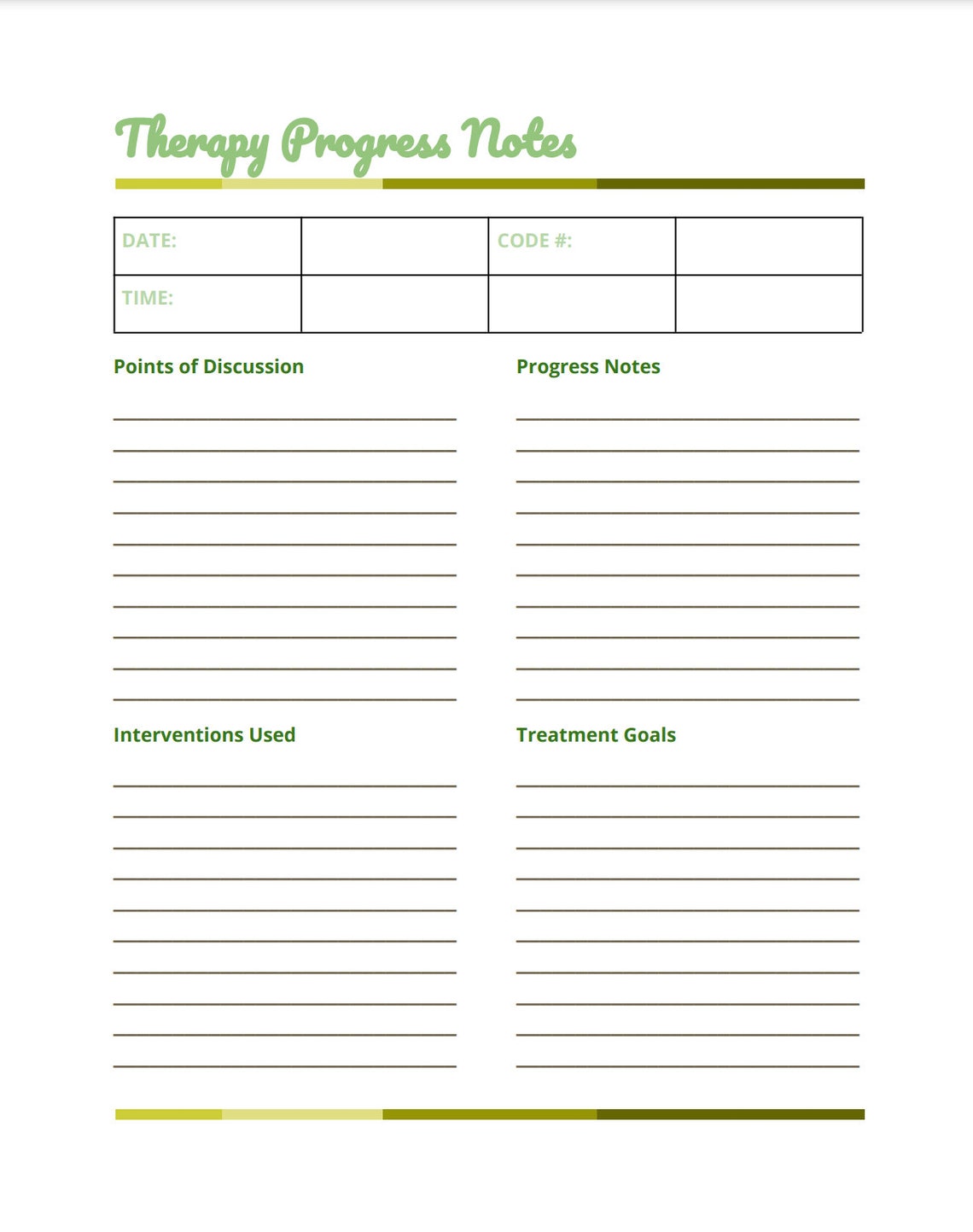 Printable Therapy Progress Notes for Therapists, Therapist Planning ...