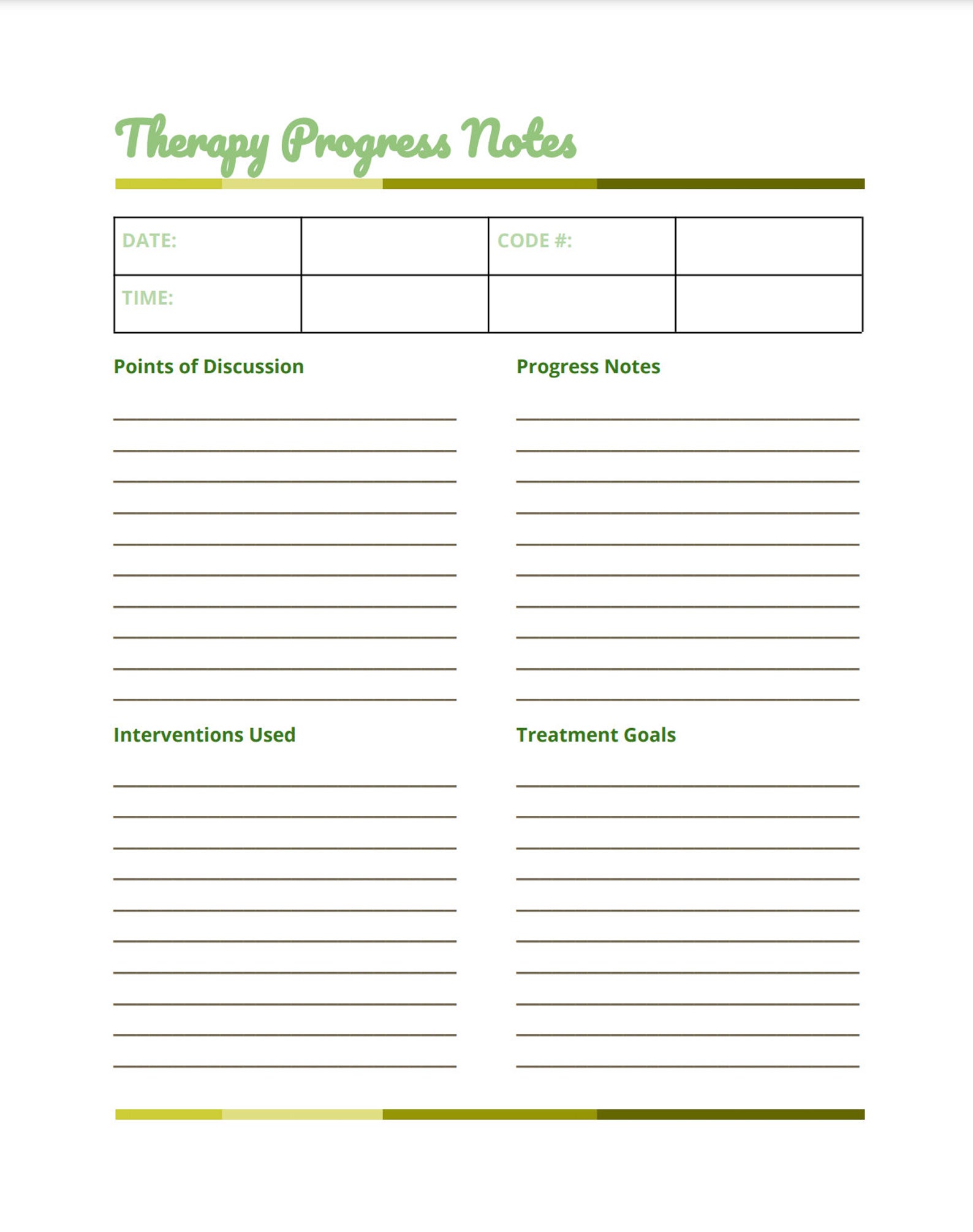 Printable Therapy Progress Notes for Therapists, Therapist Planning ...