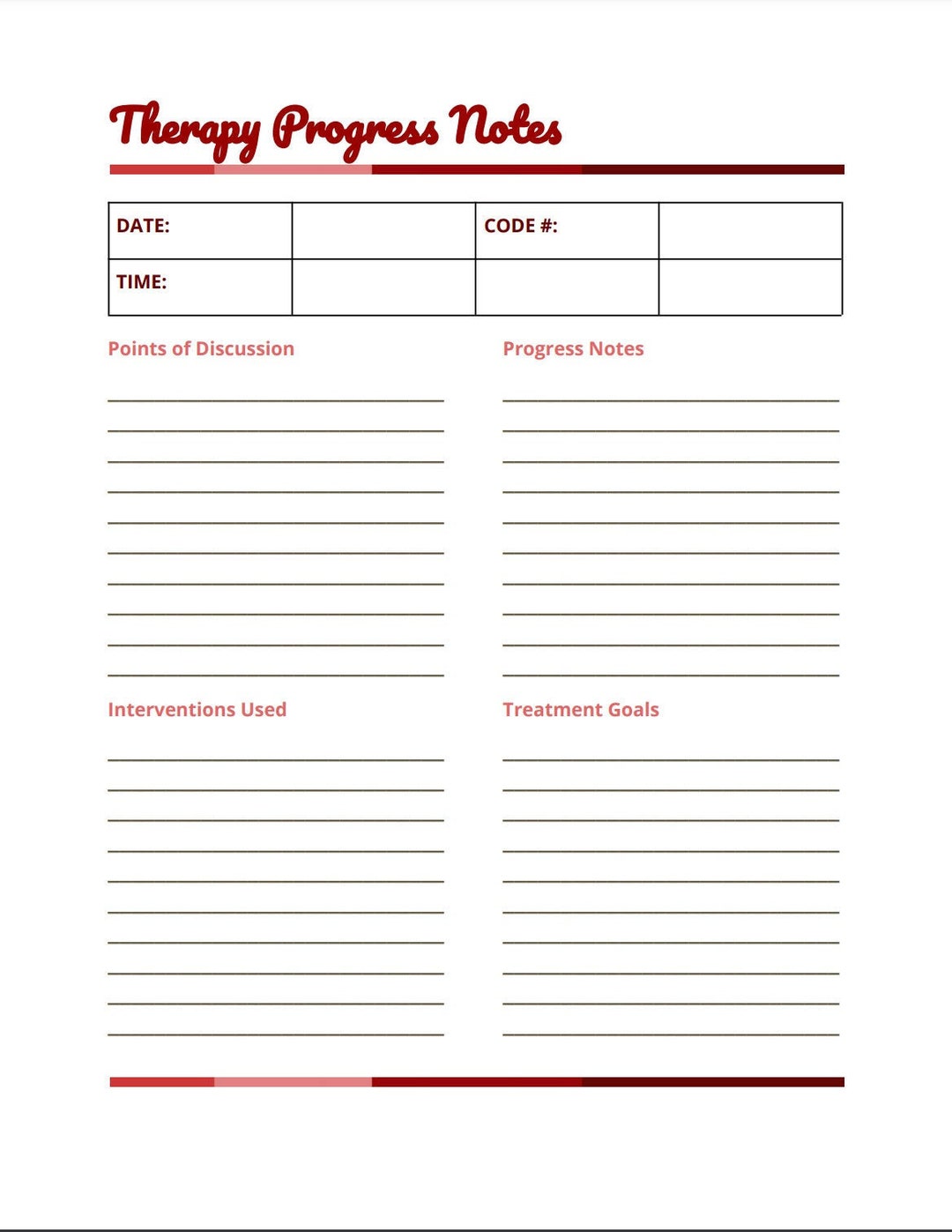 Printable Therapy Progress Notes for Therapists, Therapist Planning ...