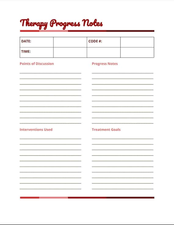 Printable Therapy Progress Notes for Therapists Therapist - Etsy