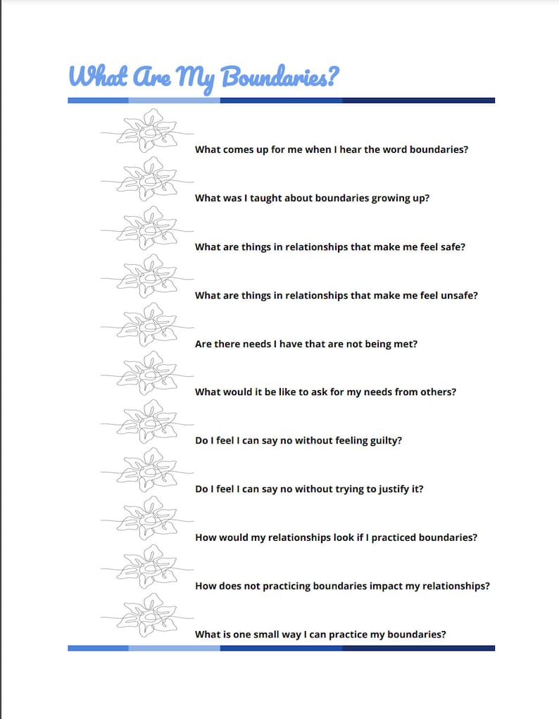 Printable Boundary Exploration, Therapist Boundaries, Client Boundaries ...