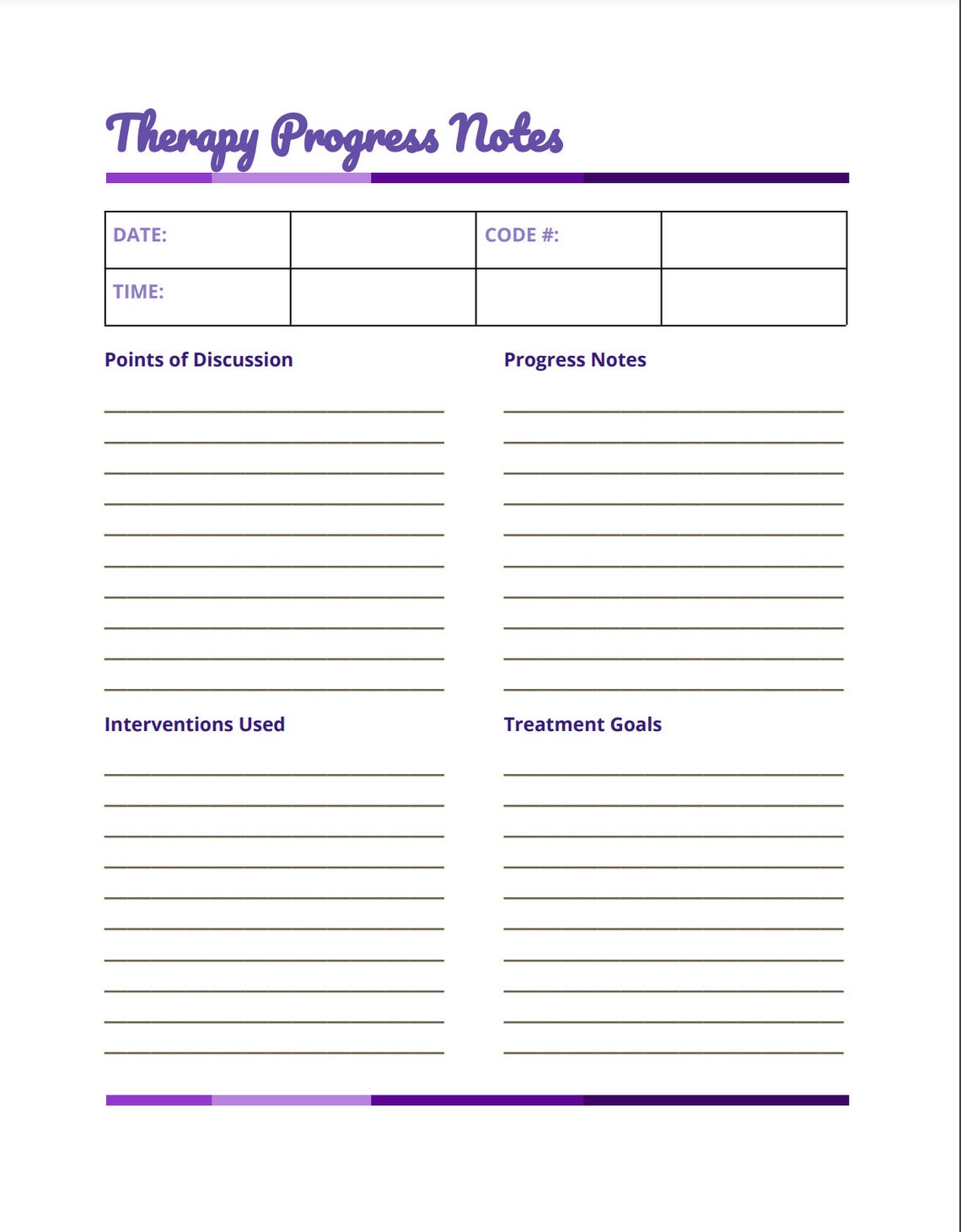 Printable Therapy Progress Notes for Therapists, Therapist Planning ...
