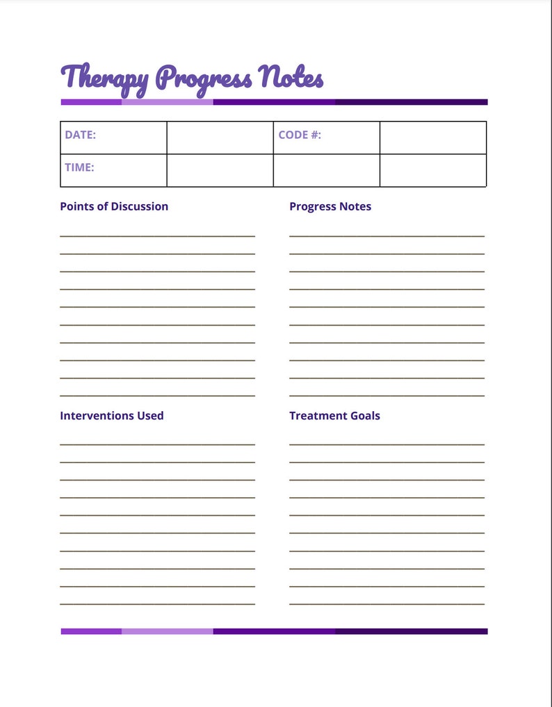 Notas de progreso de terapia imprimibles para terapeutas, planificación ...