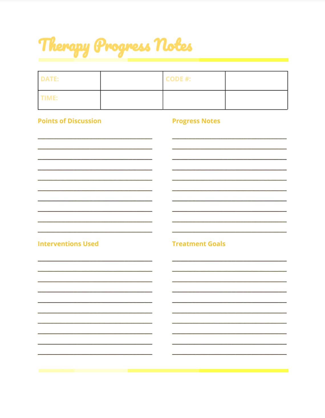 Notas de progreso de terapia imprimibles para terapeutas, planificación ...