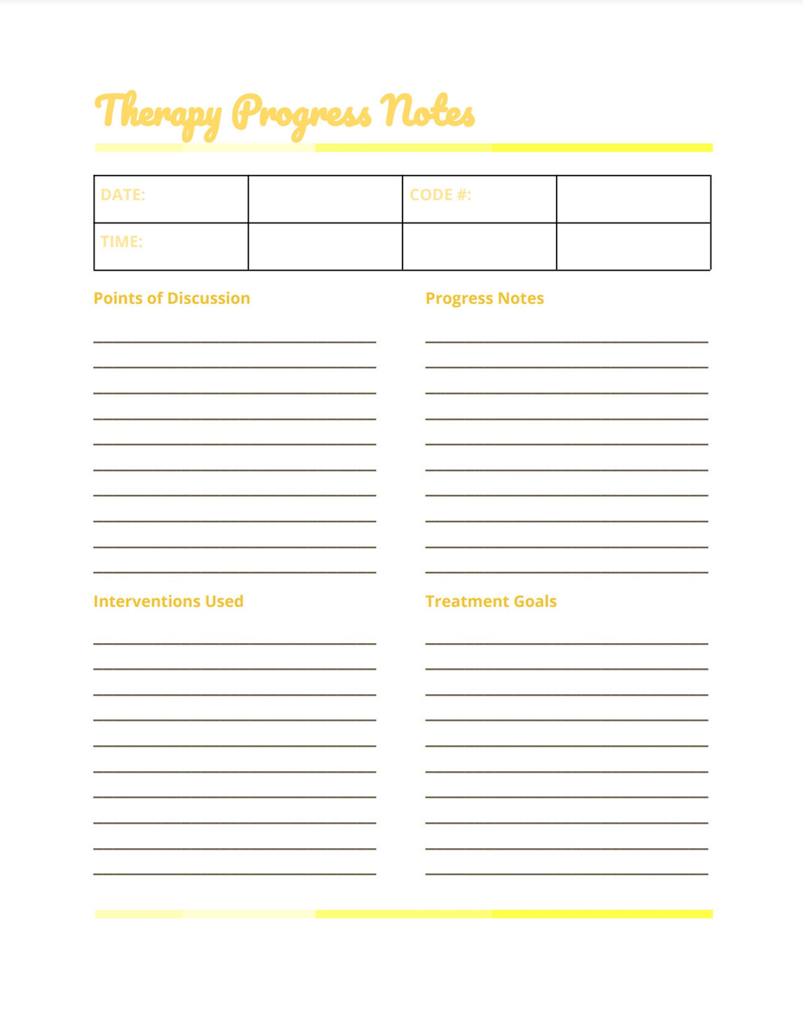 Printable Therapy Progress Notes for Therapists, Therapist Planning ...
