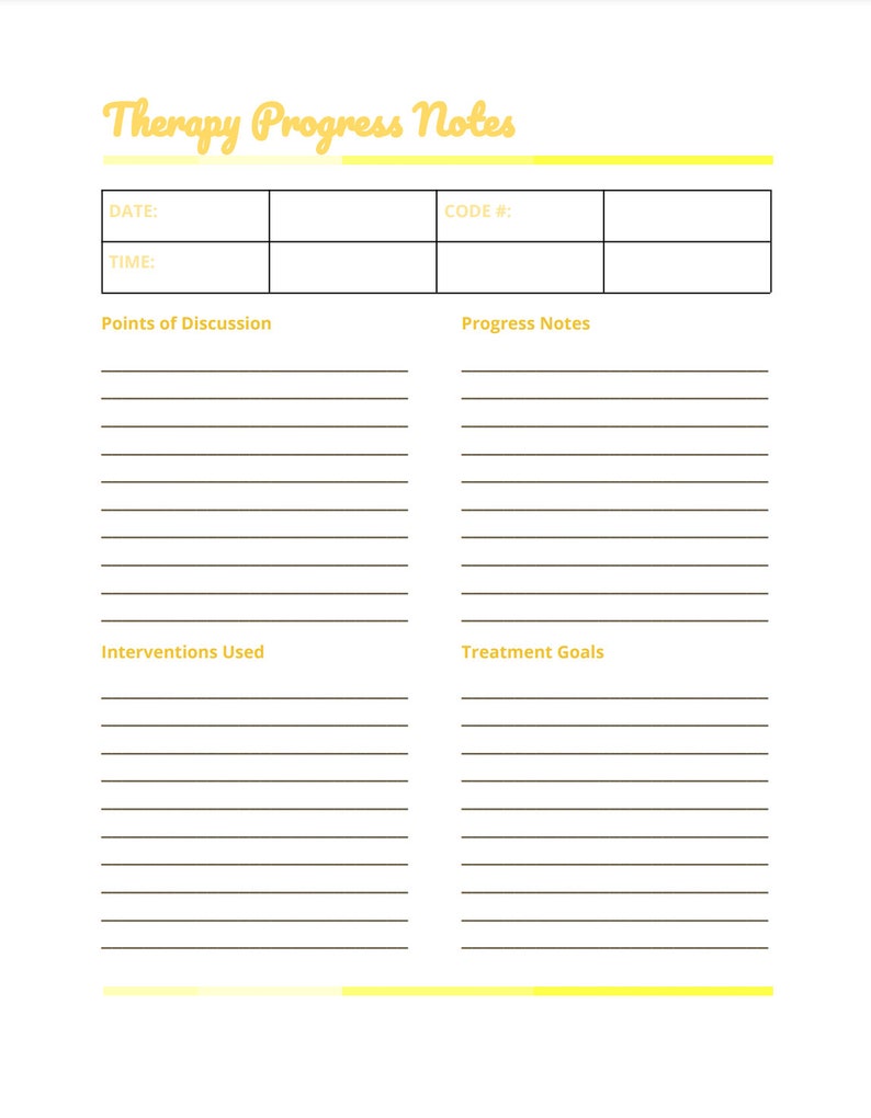Printable Therapy Progress Notes for Therapists, Therapist Planning ...