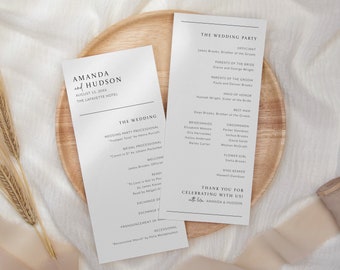 Classic Wedding Program Template, Simple Wedding Ceremony Program Card, Minimalist Program, 4x9 ...