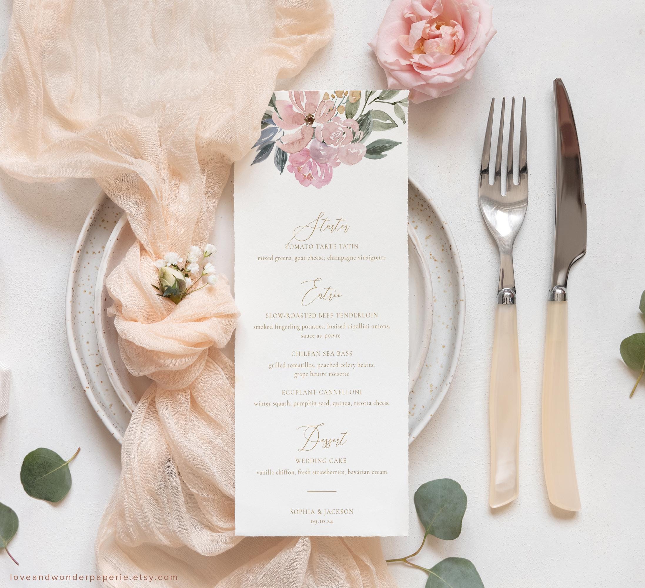 Floral Wedding Menu Template, Wedding Dinner Menu, Reception Menu ...