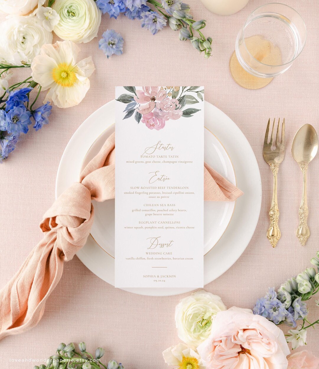 Floral Wedding Menu Template, Wedding Dinner Menu, Reception Menu ...