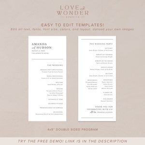Minimalist Wedding Program Template, Modern Wedding Ceremony Program, 4x9 Program Template ...