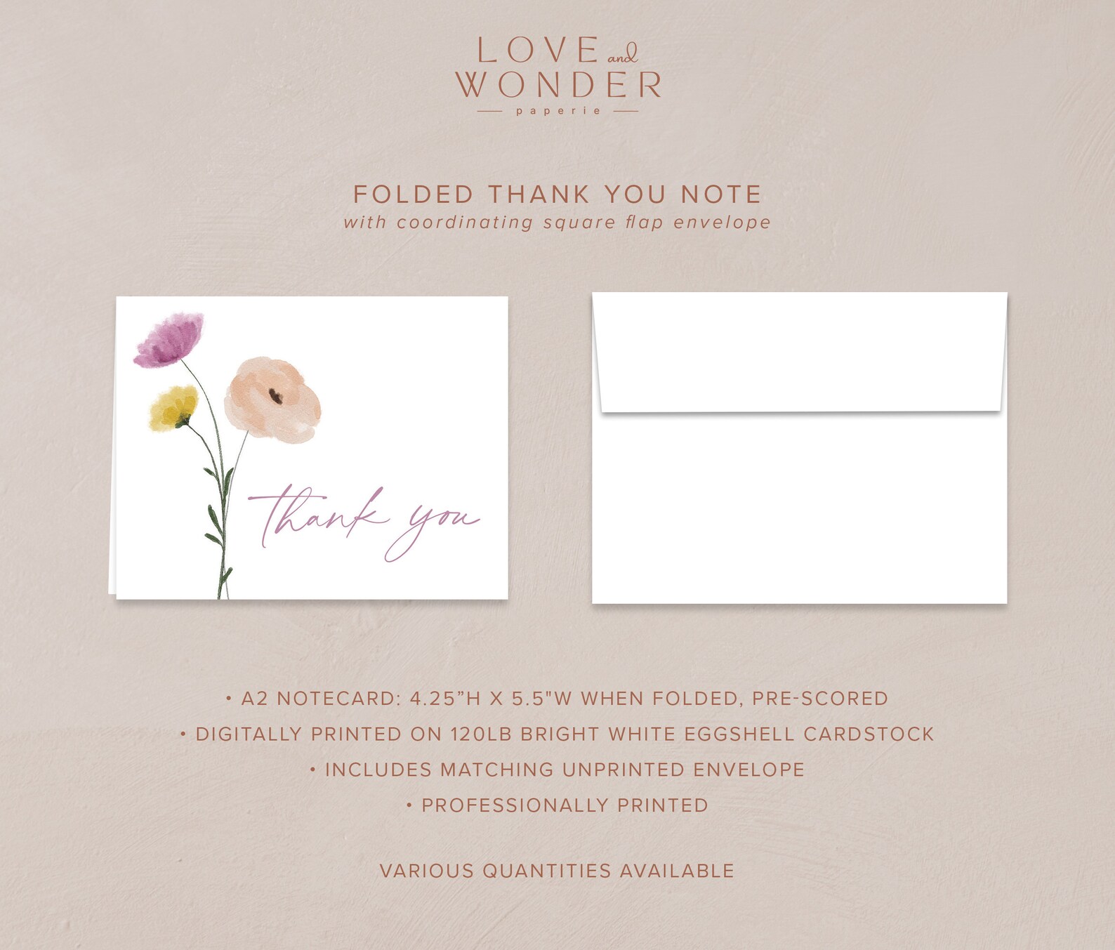 Wildflower Thank You Note Set, Floral Thank You Card, Thank You ...