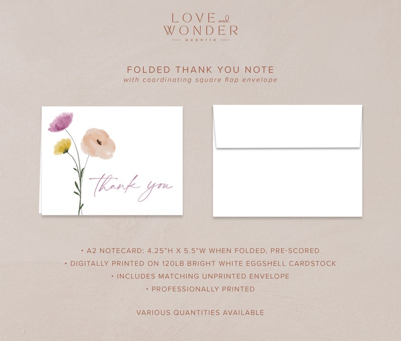 Wildflower Thank You Note Set, Floral Thank You Card, Thank You ...