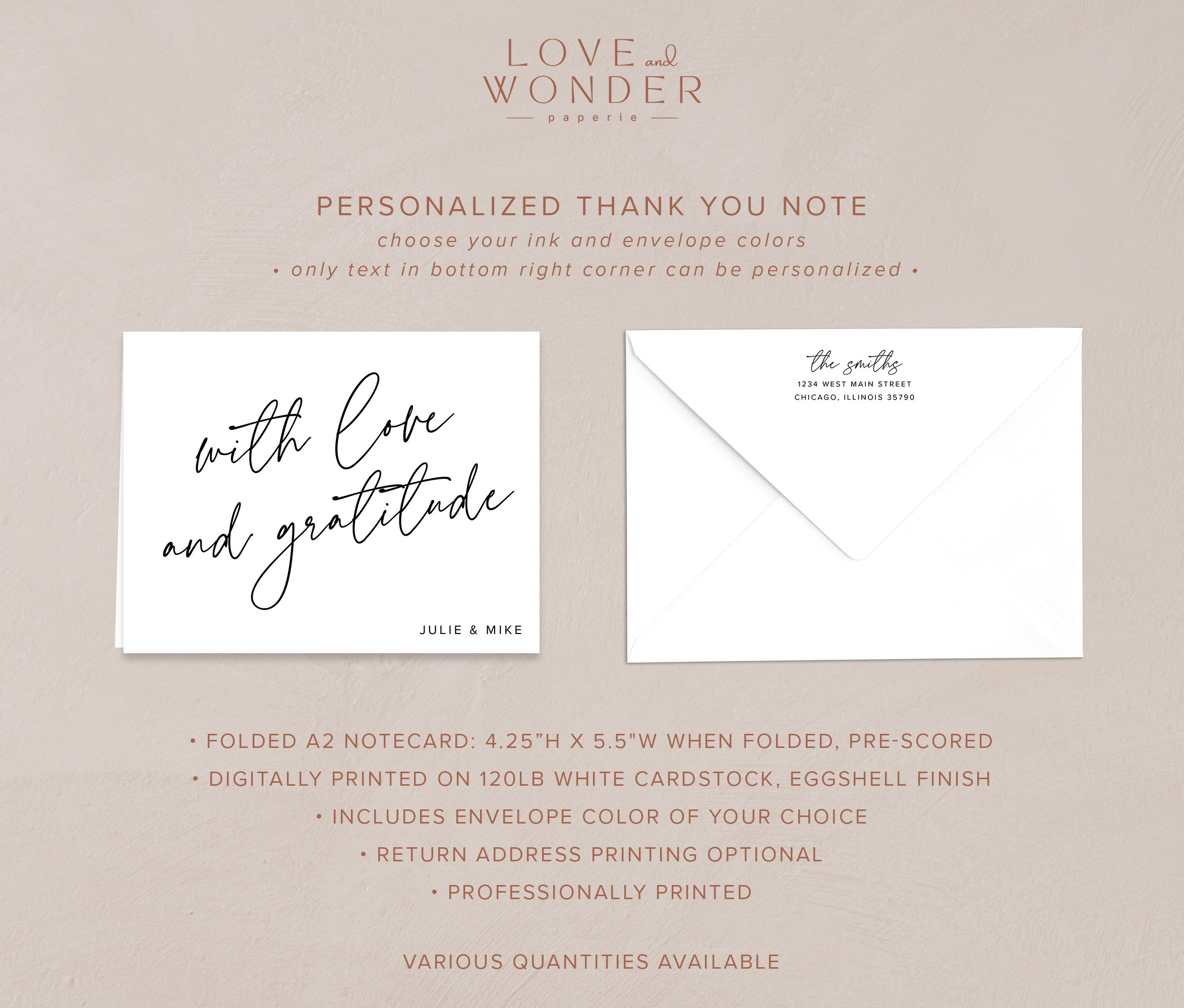 Personalized Thank You Card, With Love and Gratitude Notecard Set ...