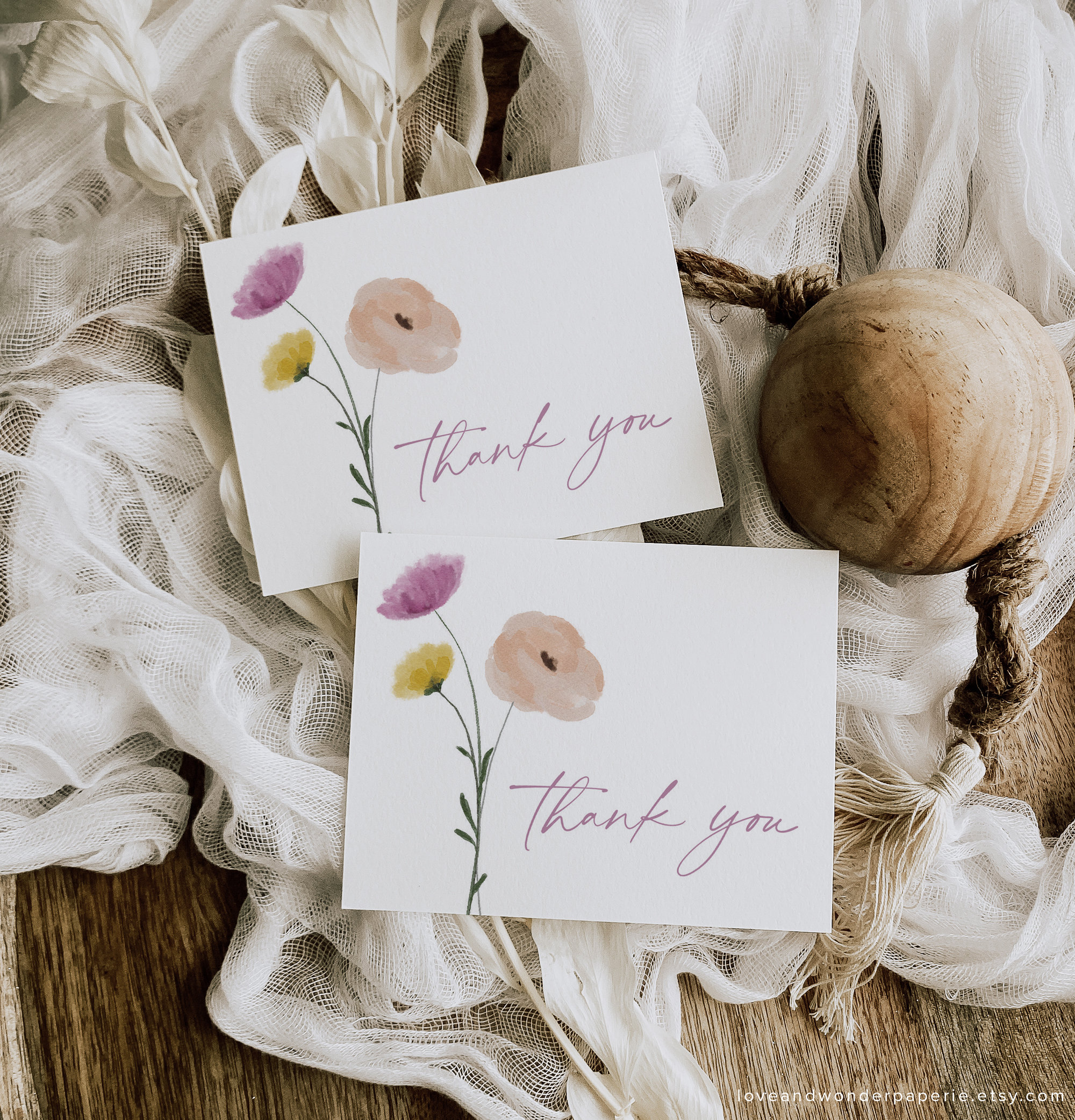 Wildflower Thank You Note Set, Floral Thank You Card, Thank You ...