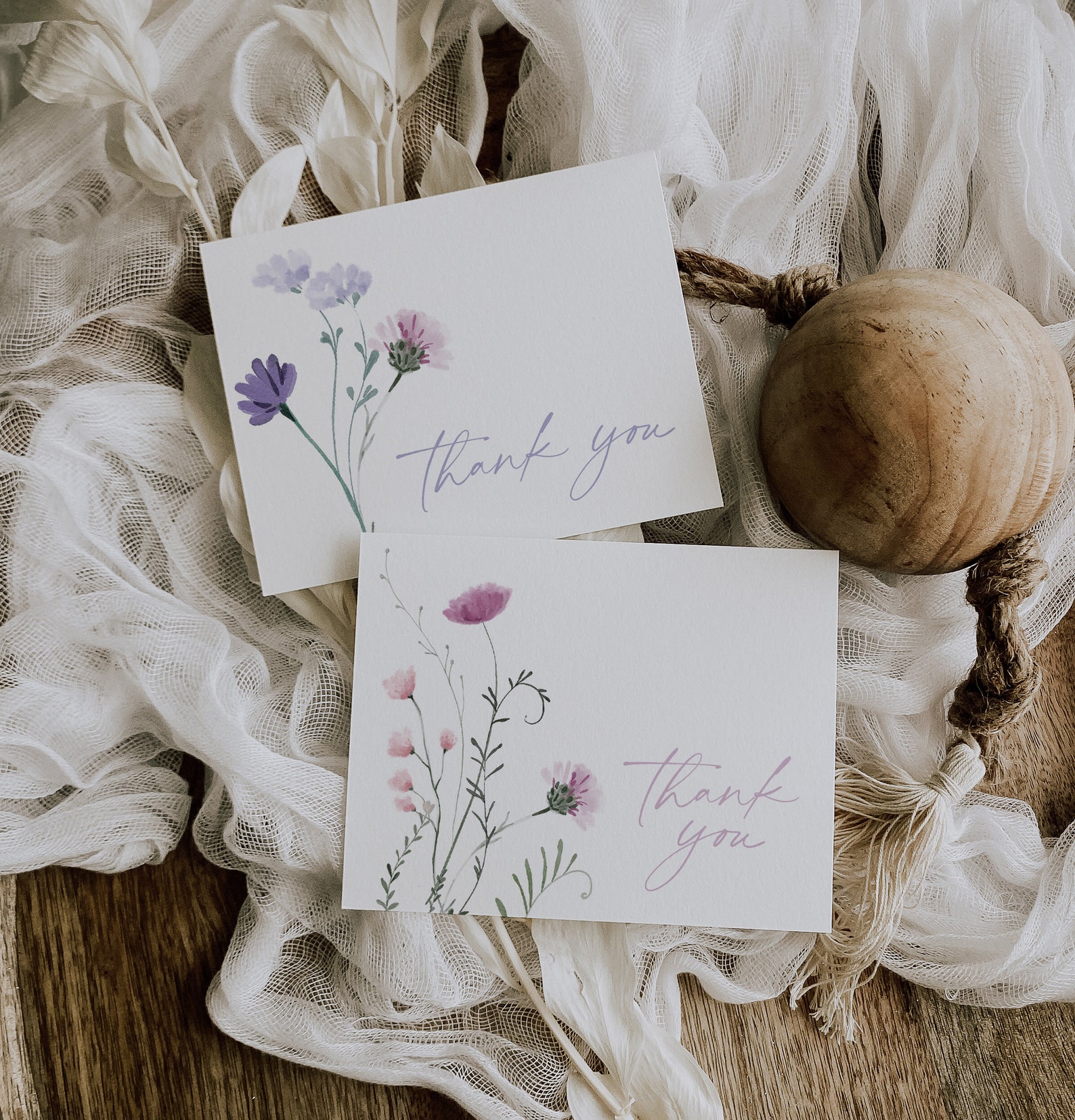 Wildflower Thank You Card Set, Watercolor Flower Thank You Notecard ...