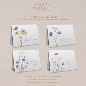 Wildflower Thank You Card Set, Watercolor Flower Thank You Notecard ...