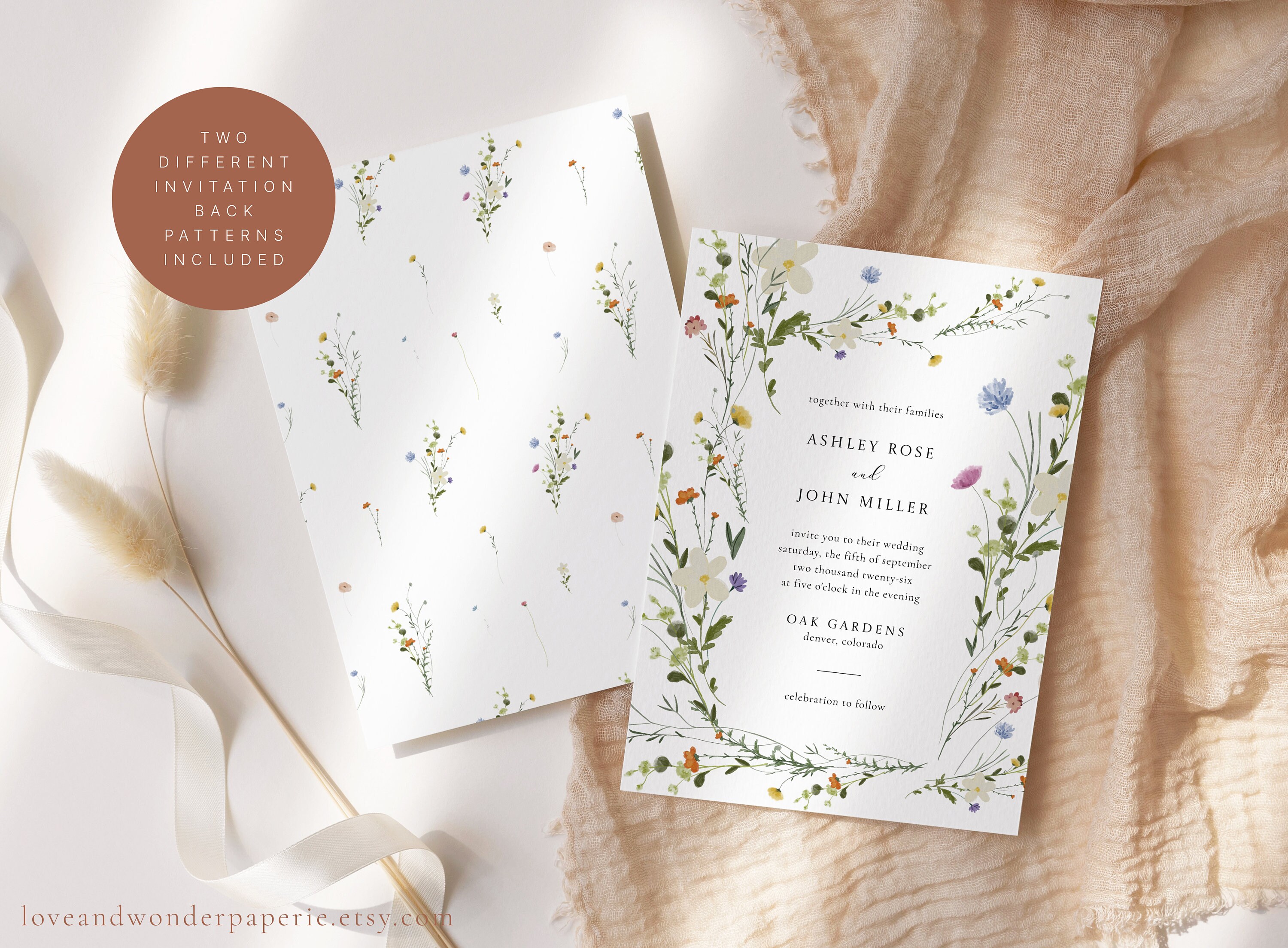Wildflower Wedding Invitation Template Set, Boho Wedding Invite, Reply ...