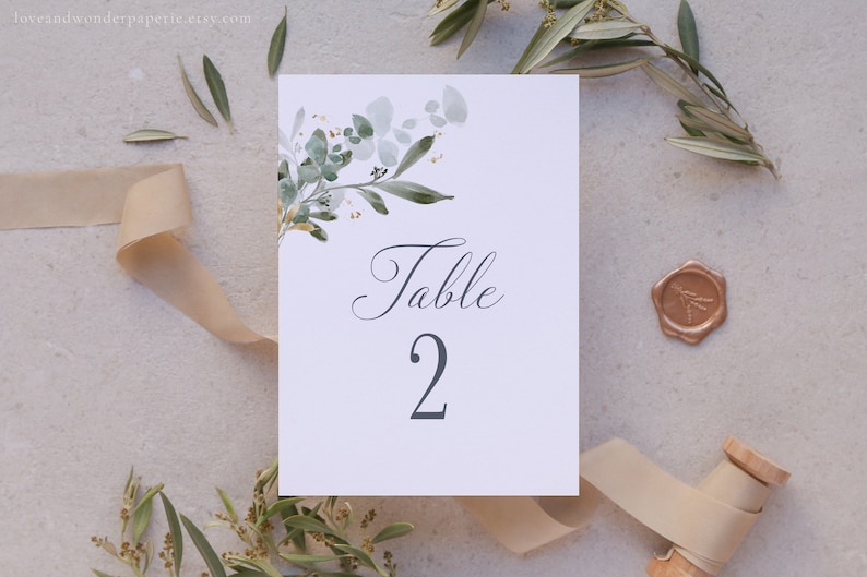 Eucalyptus Table Number Template, Editable Table Number, Wedding Table ...