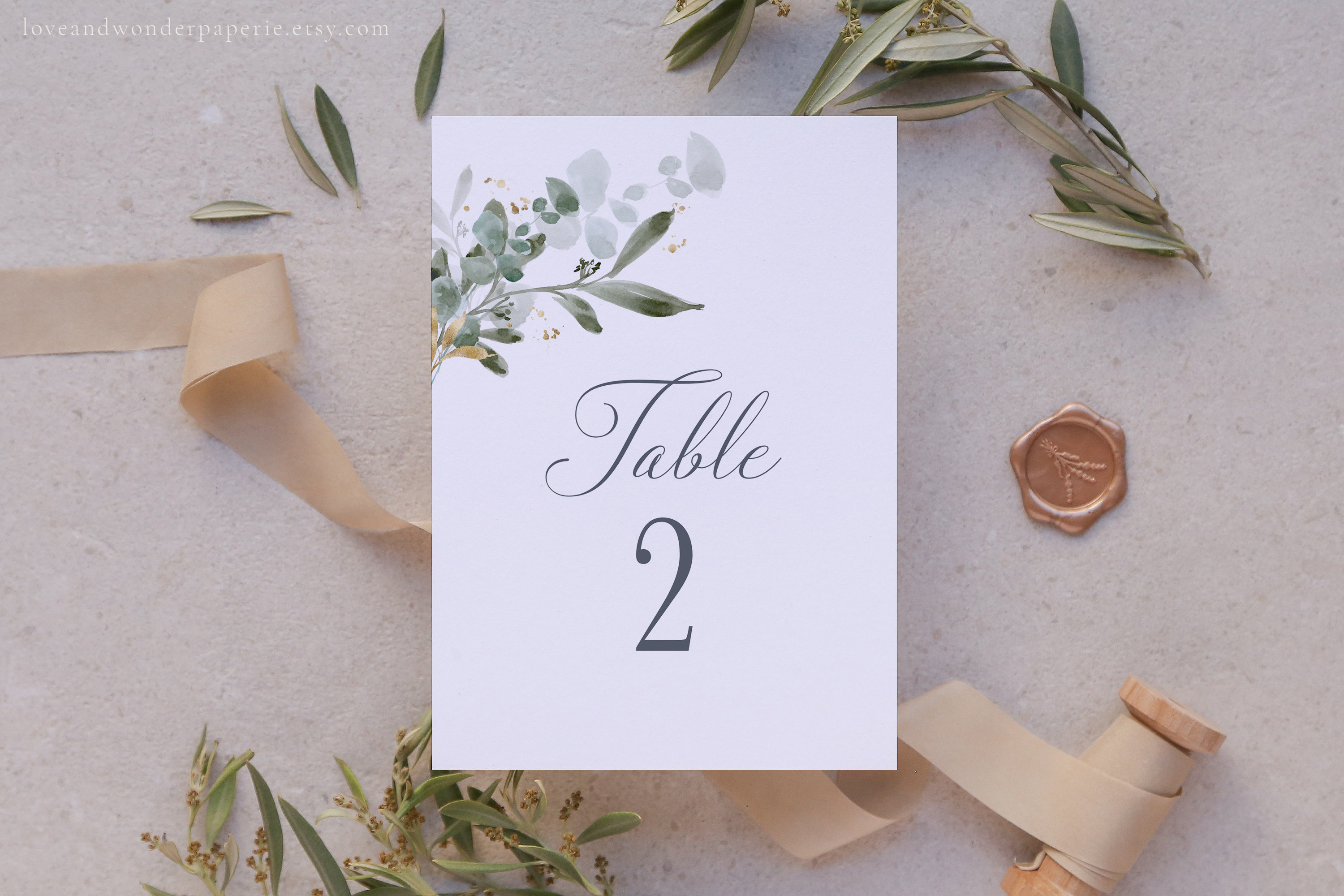Eucalyptus Table Number Template, Editable Table Number, Wedding Table ...