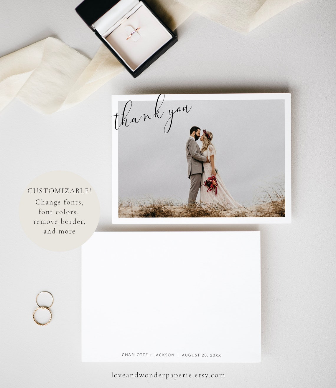 Wedding Thank You Card Template, Wedding Thank You Note With Photo ...