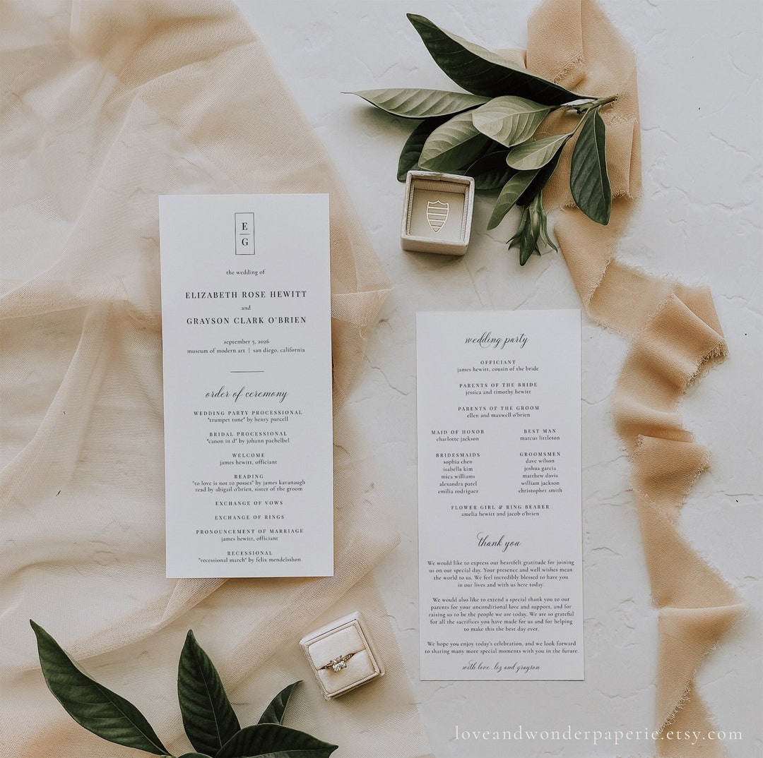 Classic Wedding Program Template, Printable Ceremony Program With ...