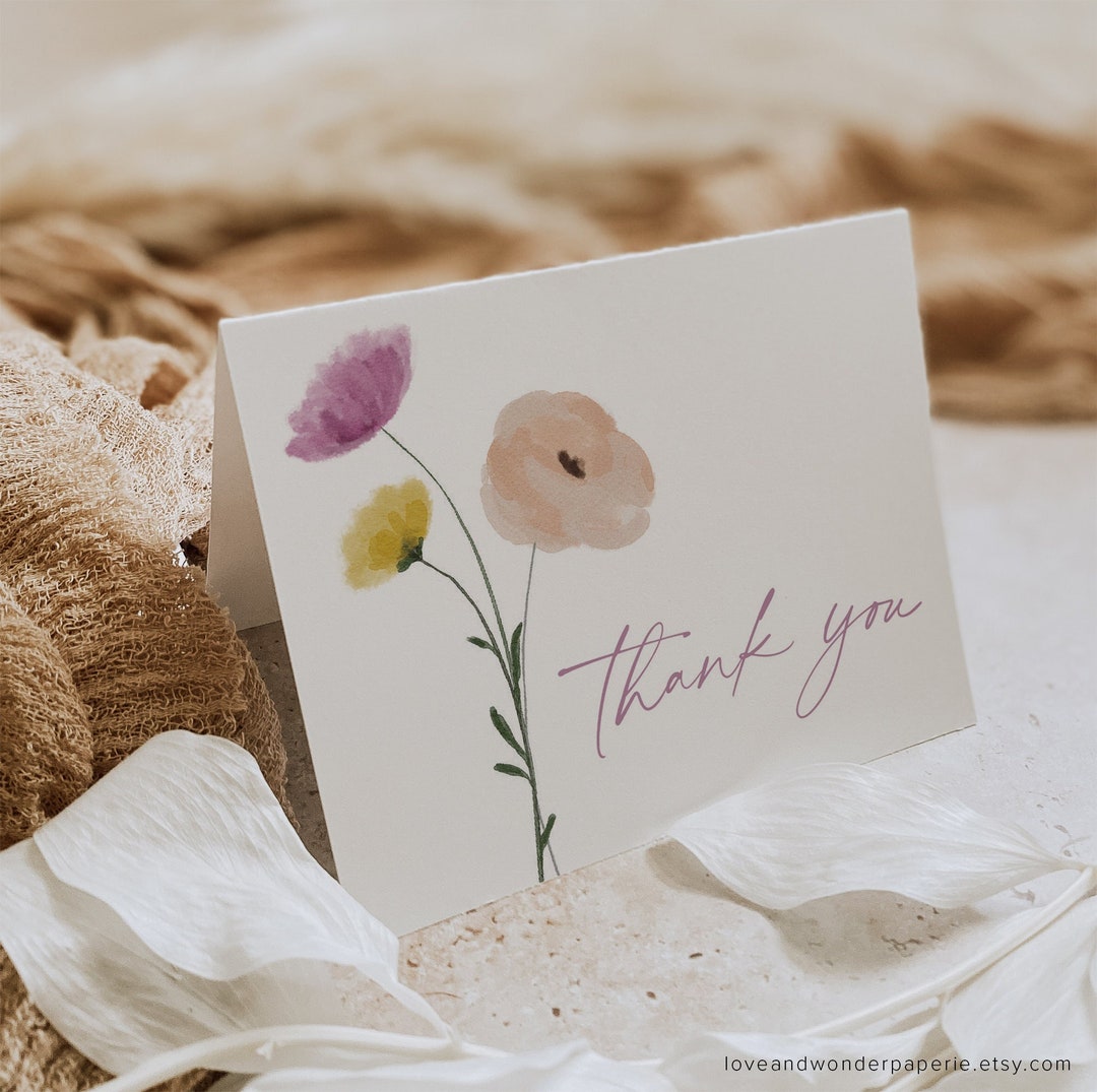 Wildflower Thank You Note Set, Floral Thank You Card, Thank You ...