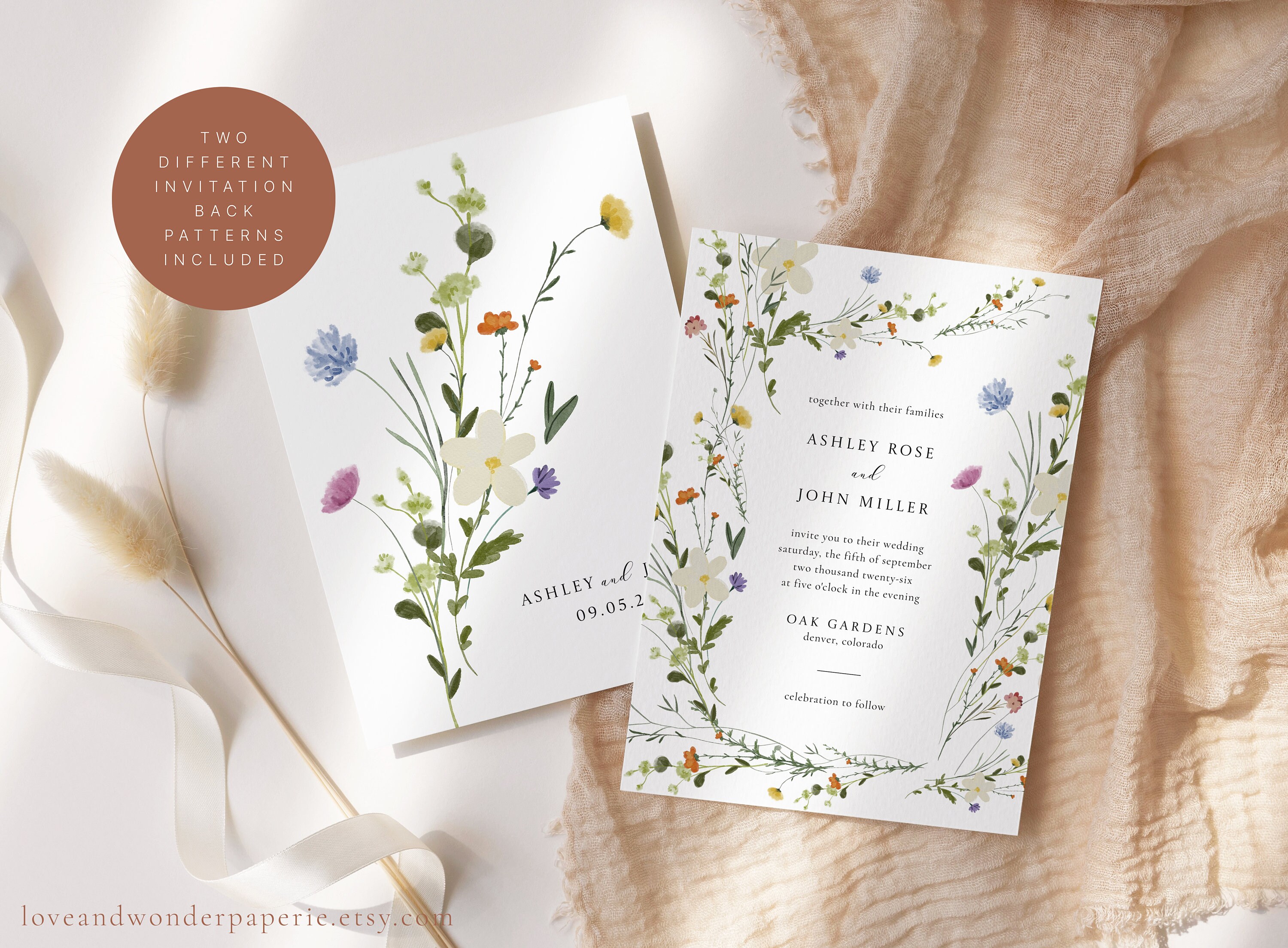Wildflower Wedding Invitation Template With Photo, Boho Flower Wedding ...
