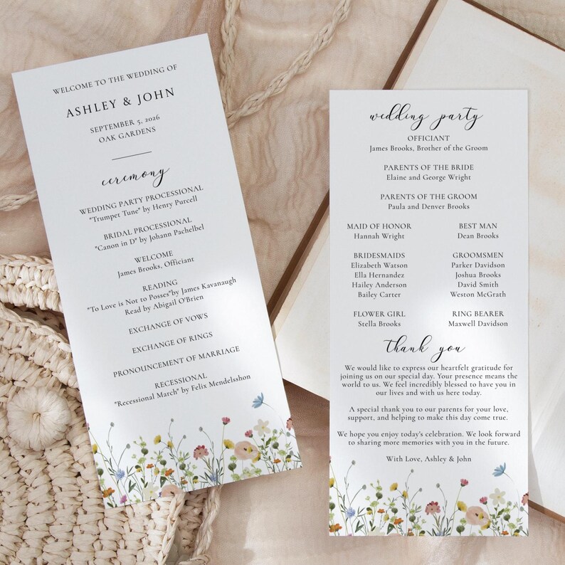 Wildflower Wedding Program Template, Boho Wedding Program, Wedding Ceremony Program Template ...