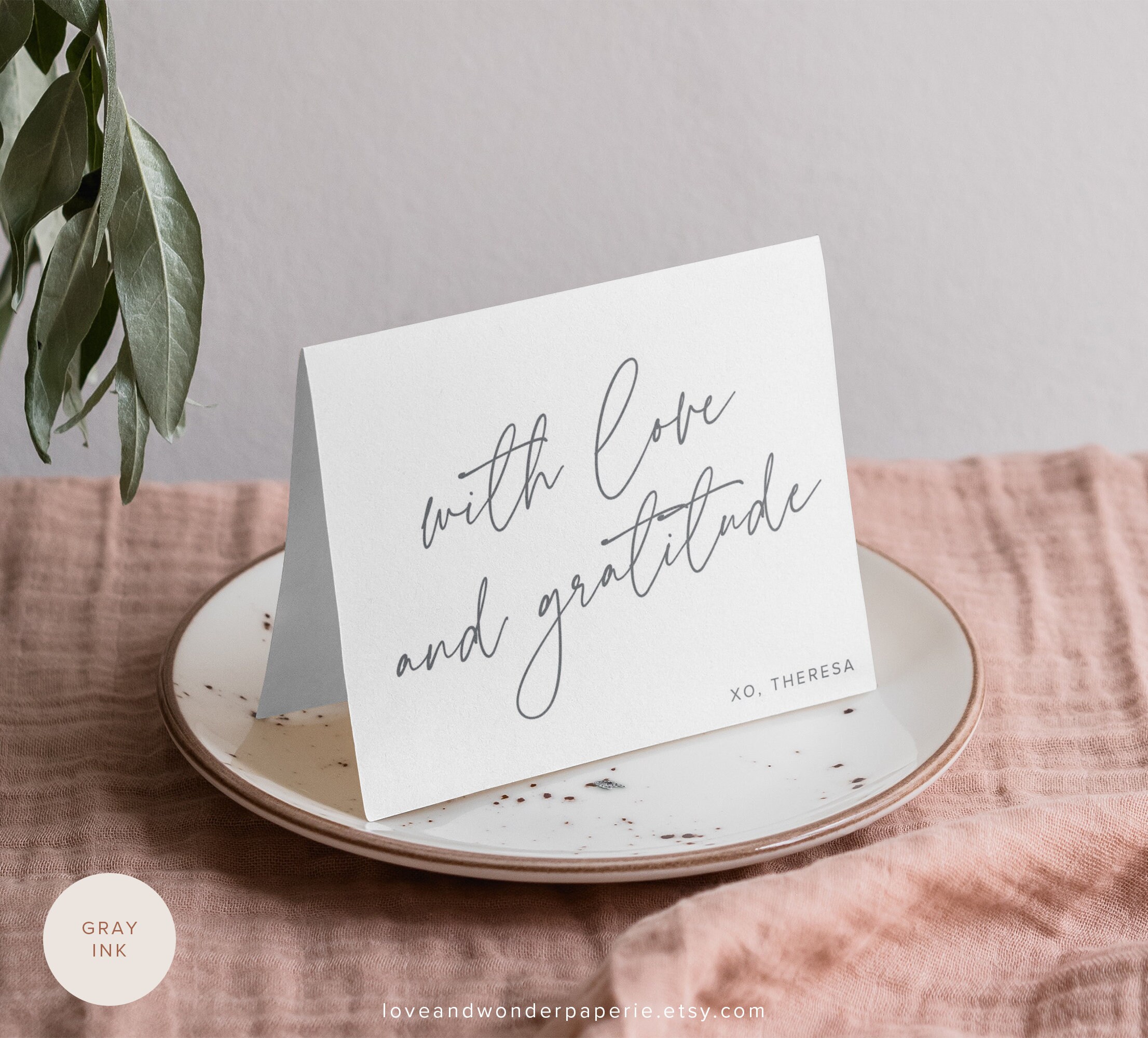 Personalized Thank You Card, With Love and Gratitude Notecard Set ...