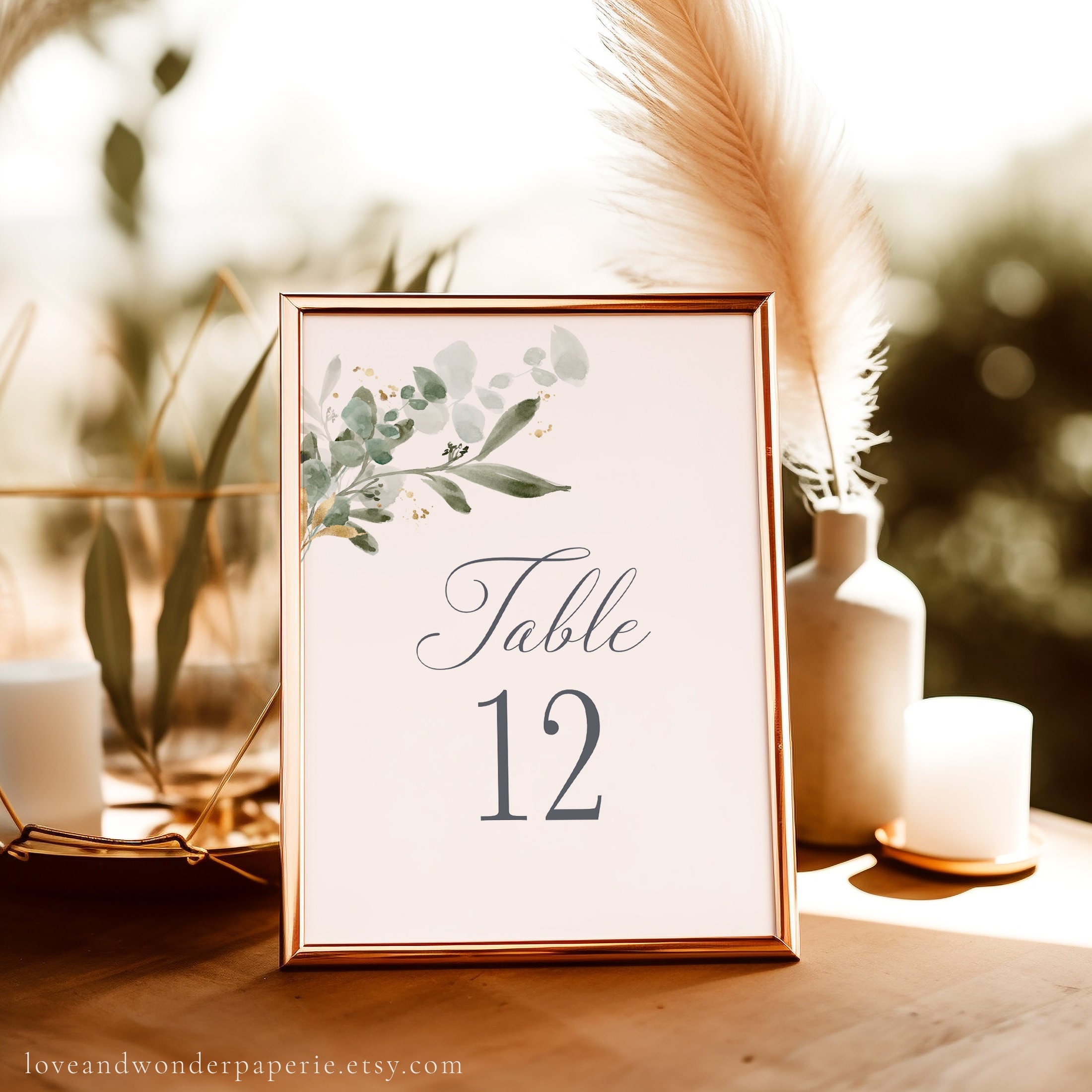 Eucalyptus Table Number Template, Editable Table Number, Wedding Table ...