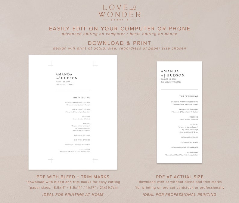 Minimalist Wedding Program Template, Modern Wedding Ceremony Program ...