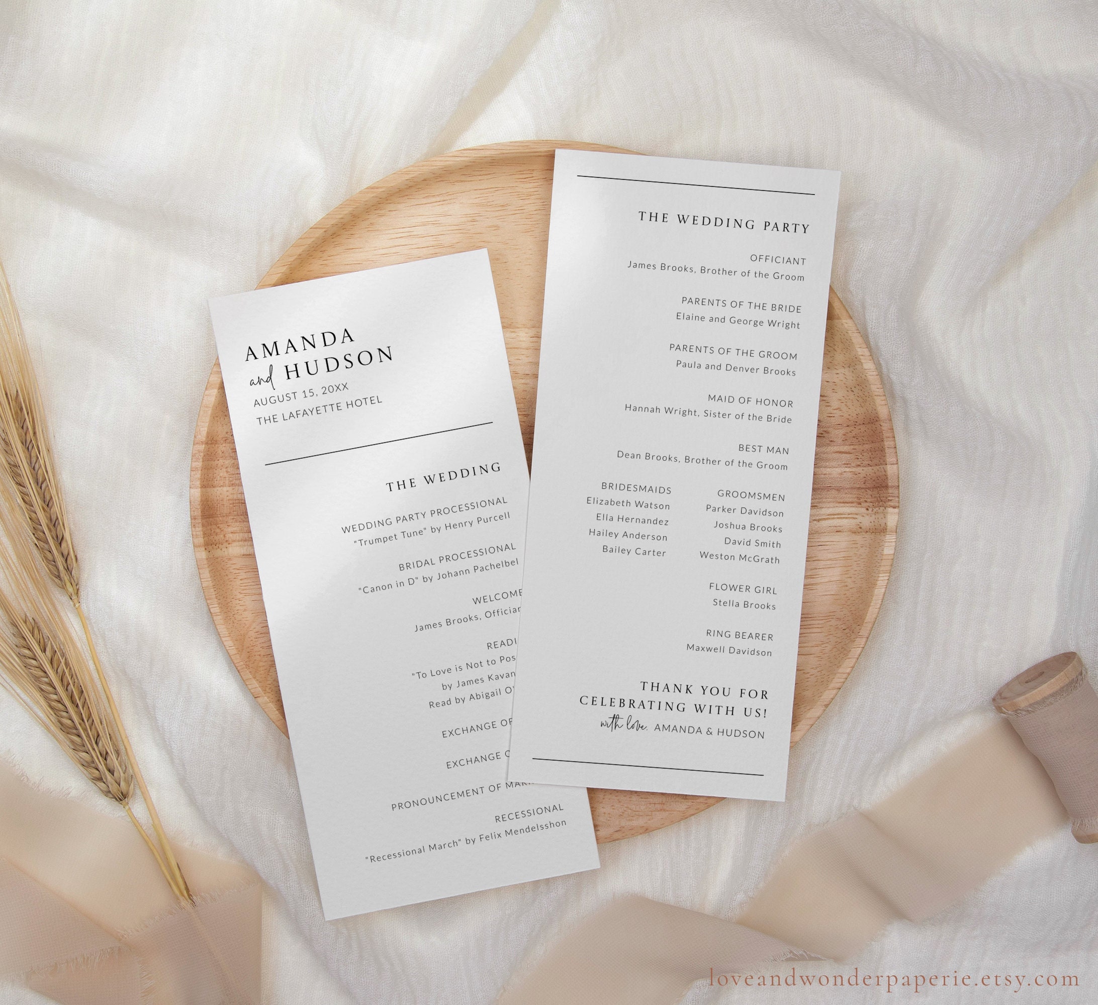 Minimalist Wedding Program Template, Modern Wedding Ceremony Program ...