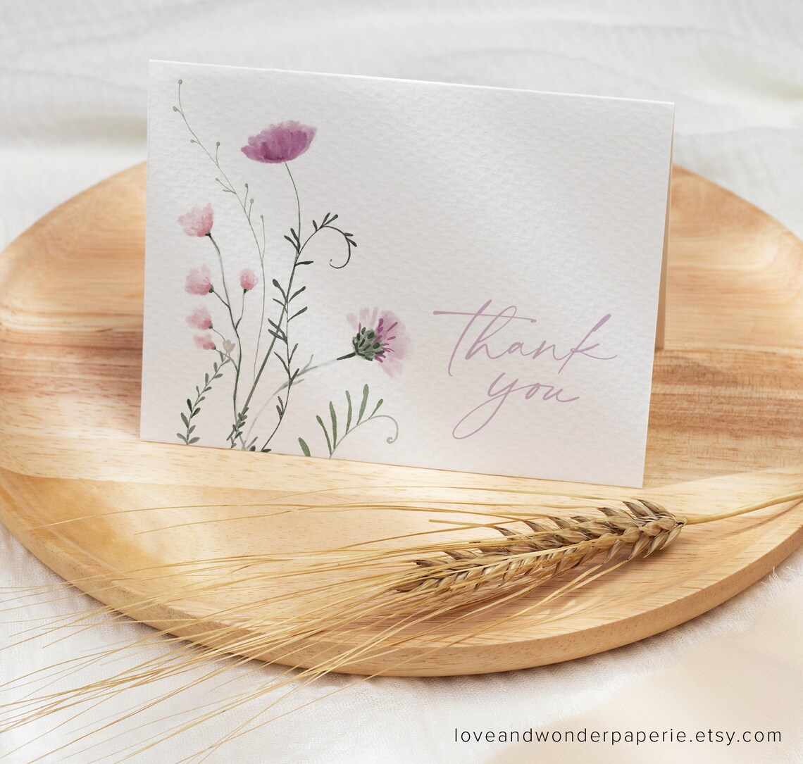 Wildflower Thank You Card Set, Watercolor Flower Thank You Notecard ...