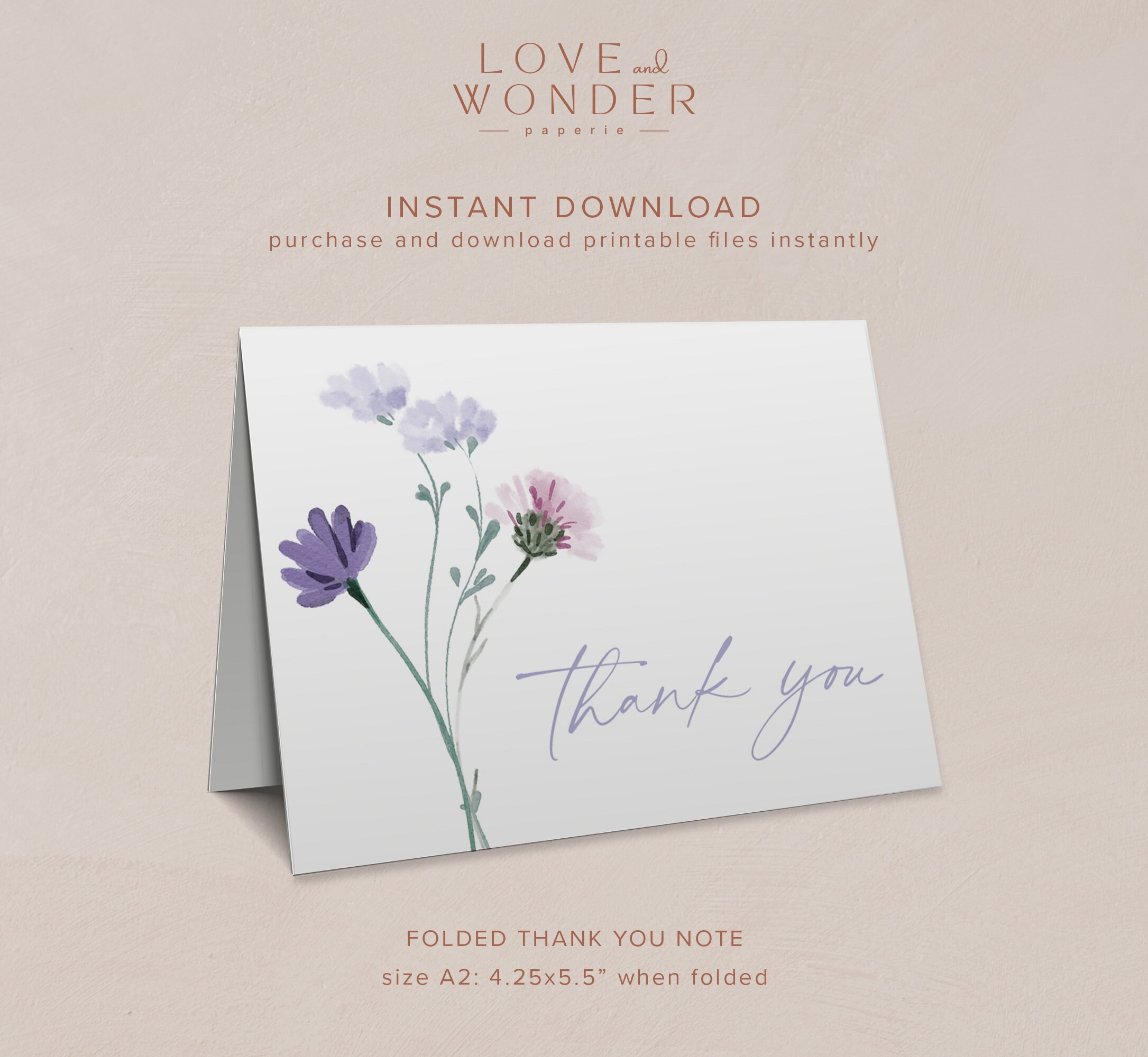 Wildflower Thank You Card Template, Watercolor Flower Thank You ...