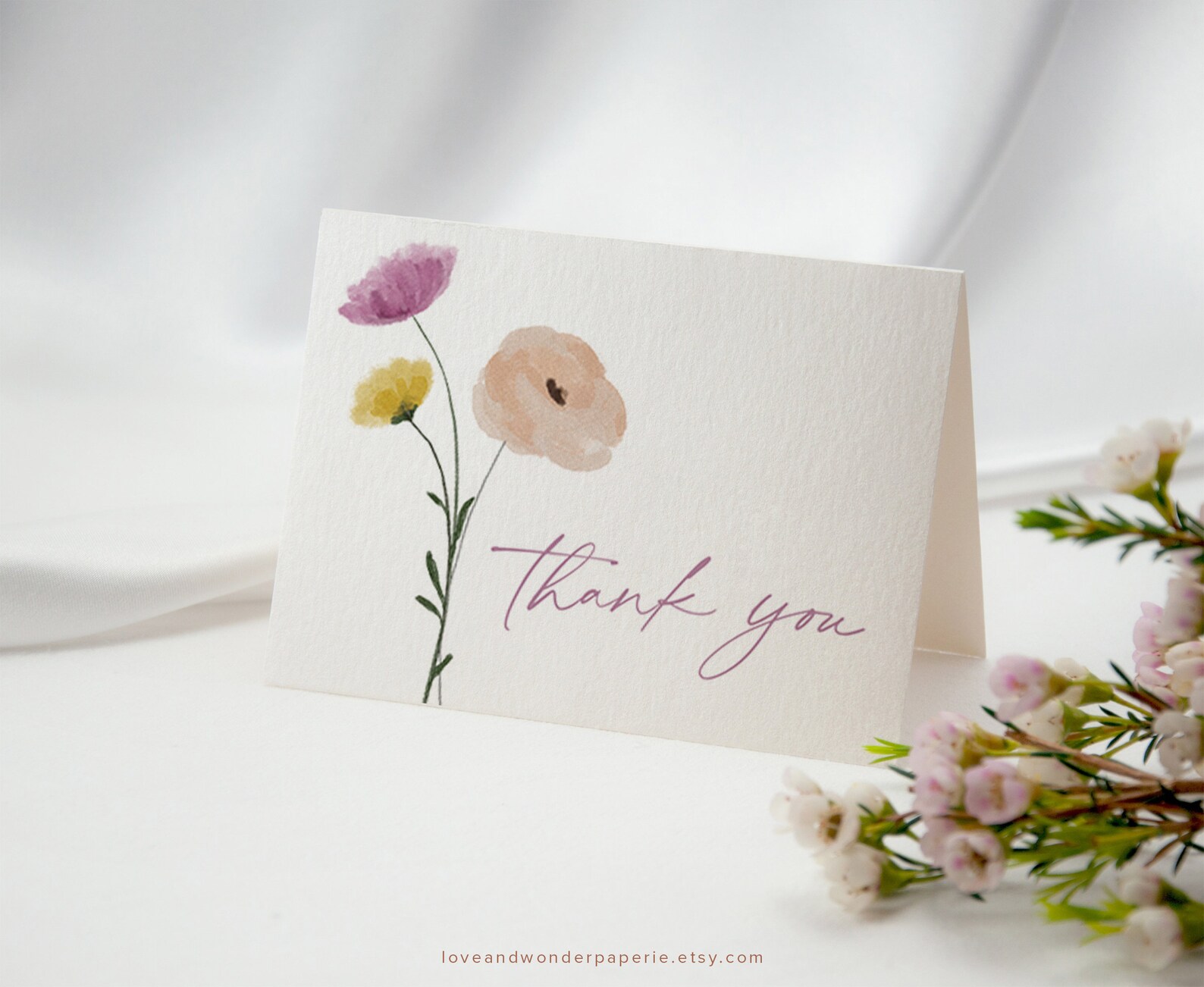 Wildflower Thank You Note Set, Floral Thank You Card, Thank You ...