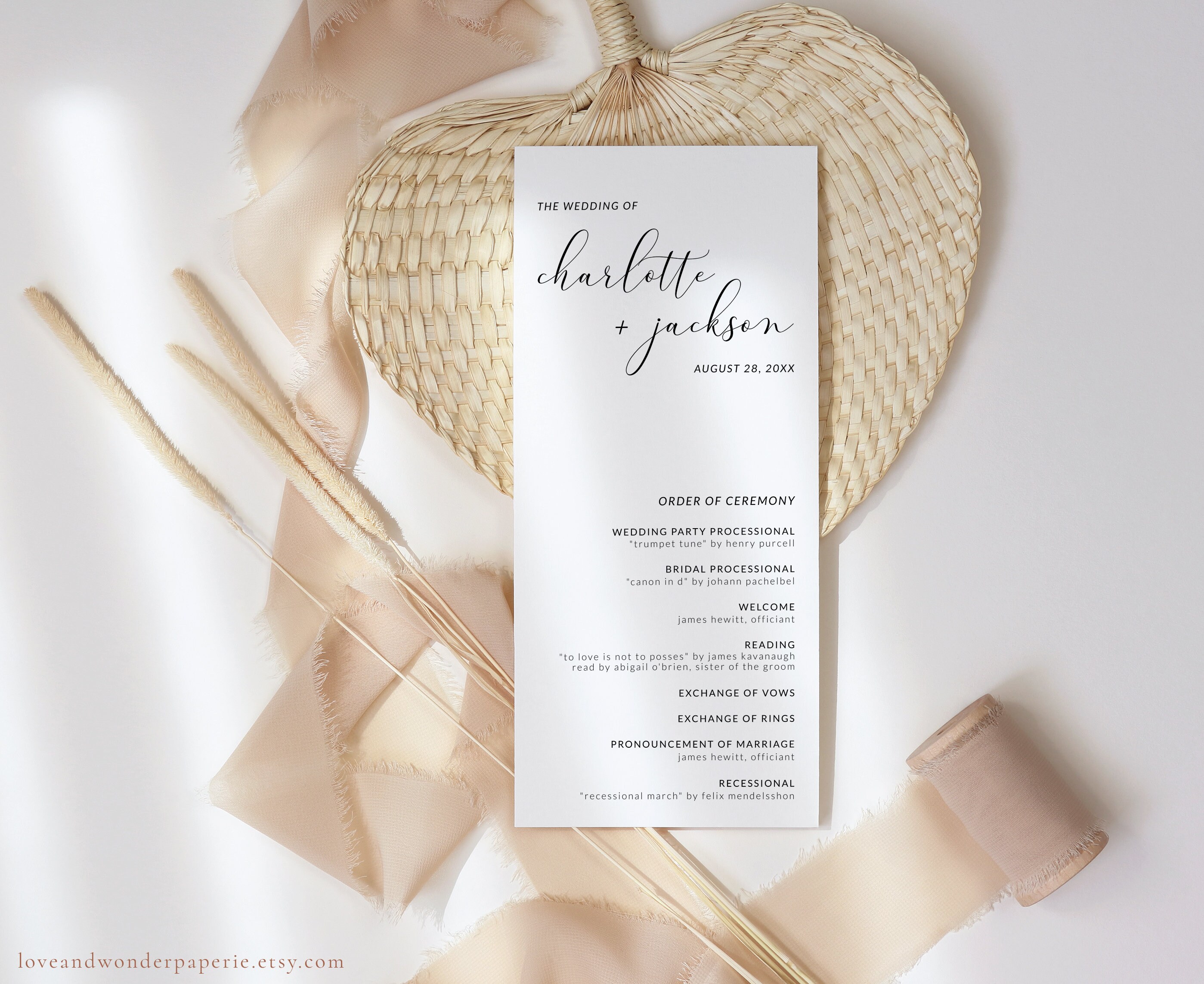 Minimalist Wedding Program Template, Double-sided Custom Wedding ...