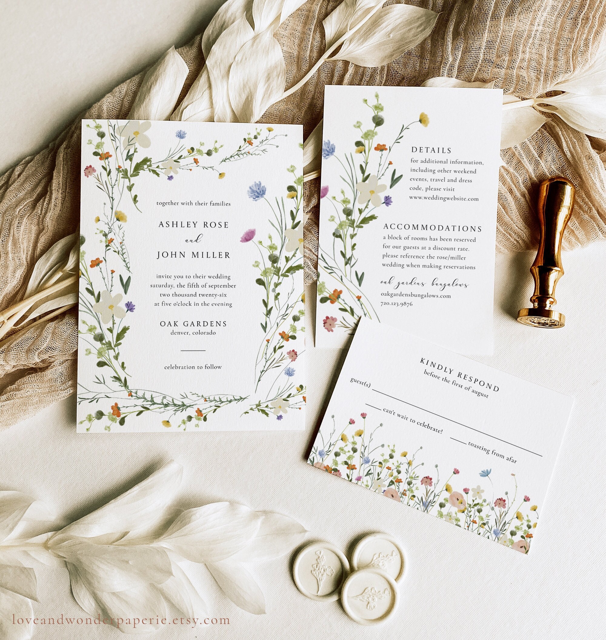 Wildflower Wedding Invitation Template Set, Boho Wedding Invite, Reply ...