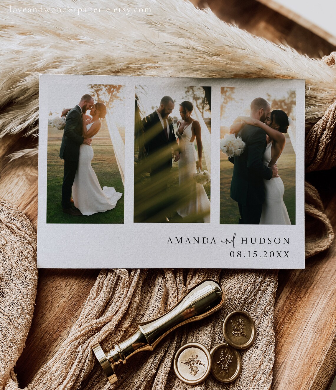 Modern Wedding Thank You Template With Photo Collage, Minimalist ...