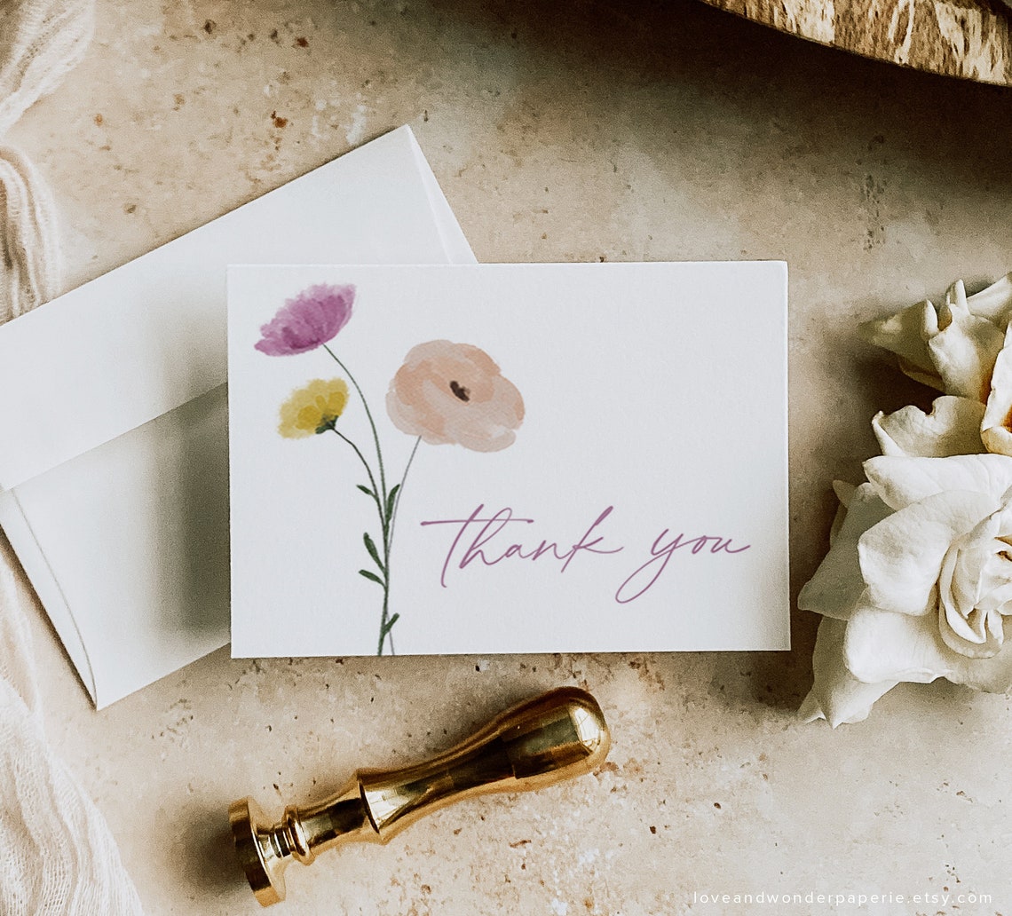 Wildflower Thank You Note Set, Floral Thank You Card, Thank You ...